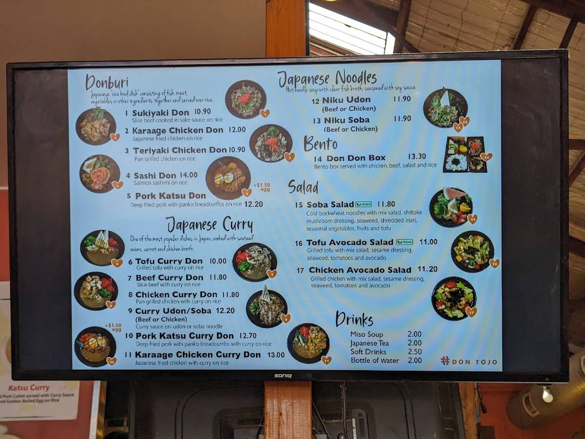 Menu at Don Tojo restaurant, Melbourne, 164 Cardigan St