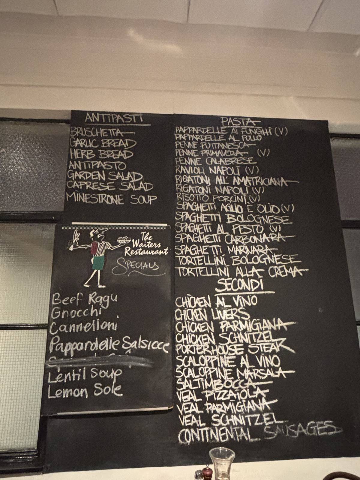 Menu at The Waiters Restaurant, Melbourne