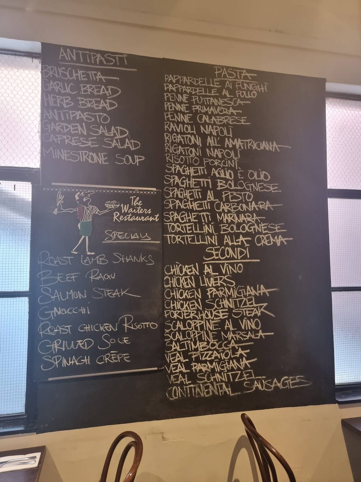Menu at The Waiters Restaurant, Melbourne