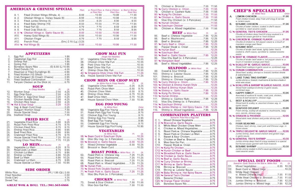 Menu at Wok & Roll restaurant, Memphis