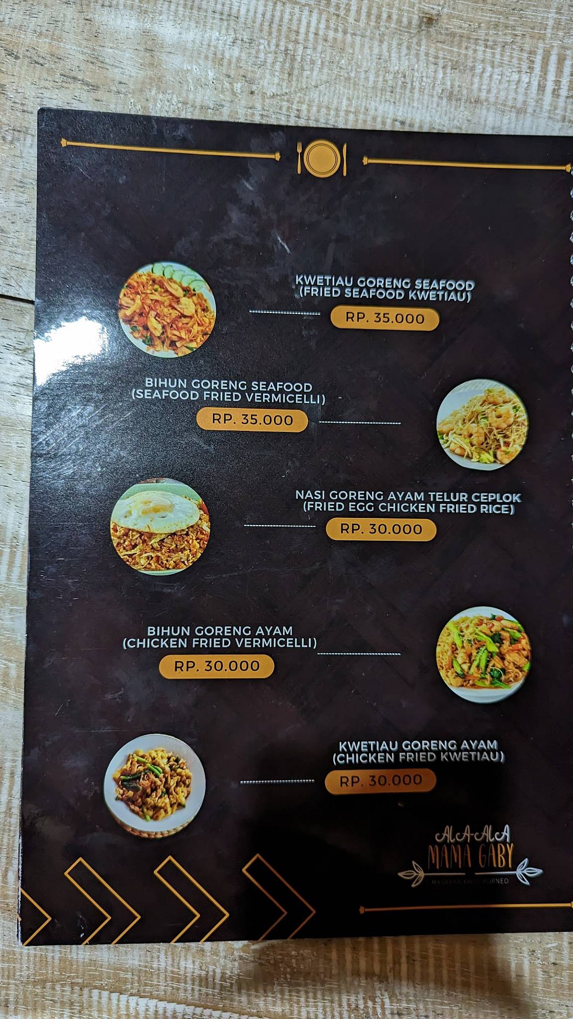 Menu at Angkasa Legian restaurant, Mengwi