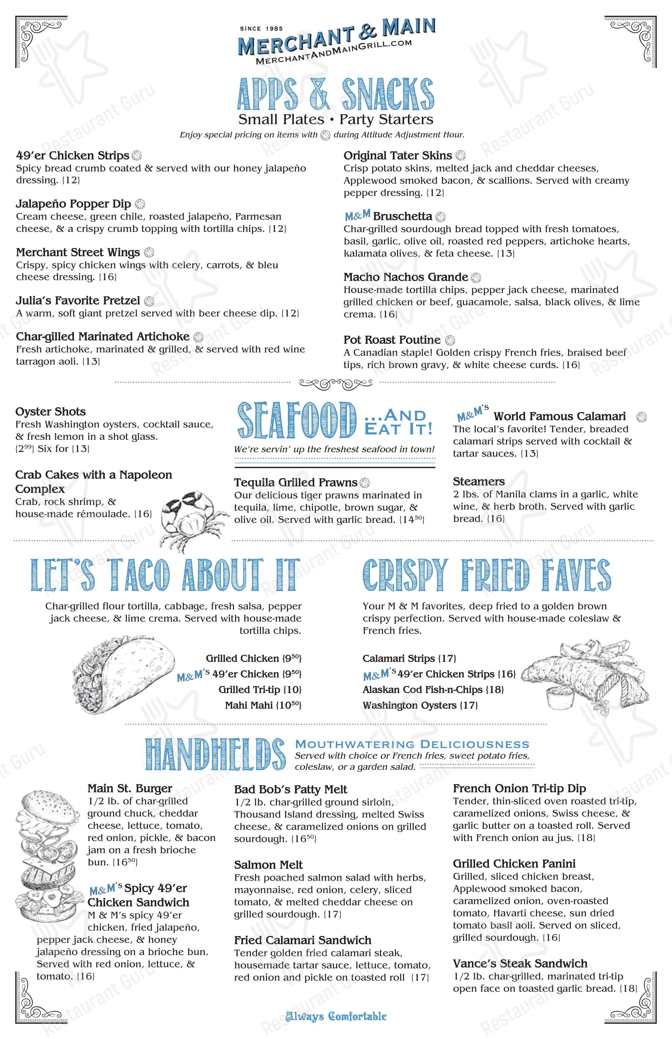 Menu at Merchant & Main Grill & Bar, Vacaville
