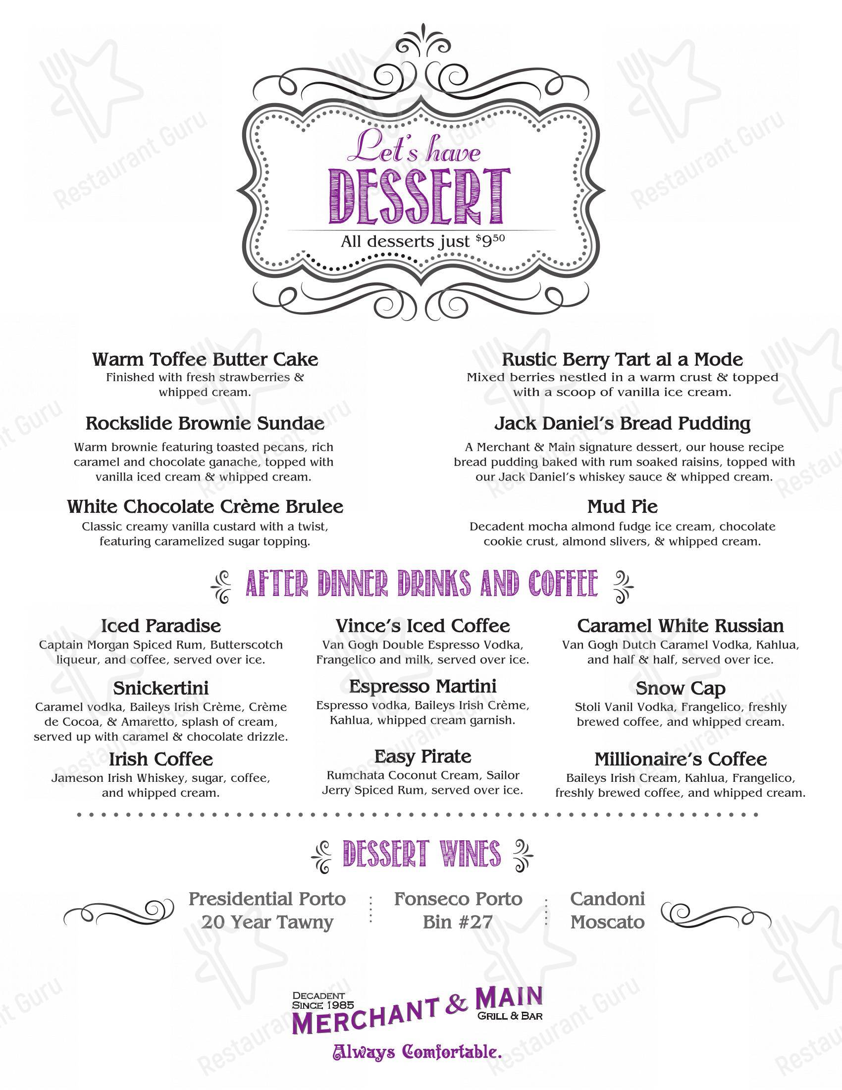 Menu at Merchant & Main Grill & Bar, Vacaville