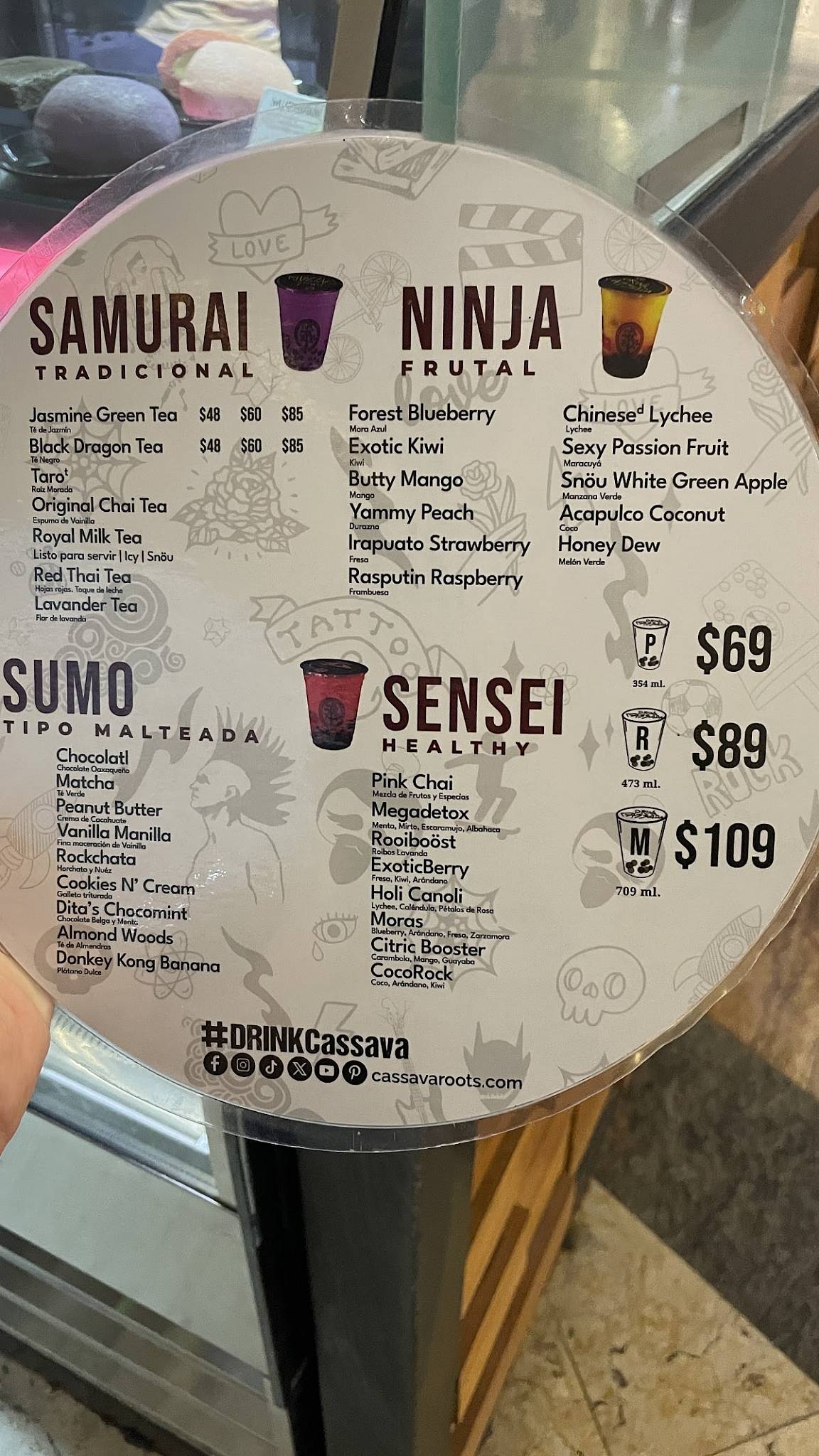 Carta del café Cassava Roots La Isla Merida, Merida