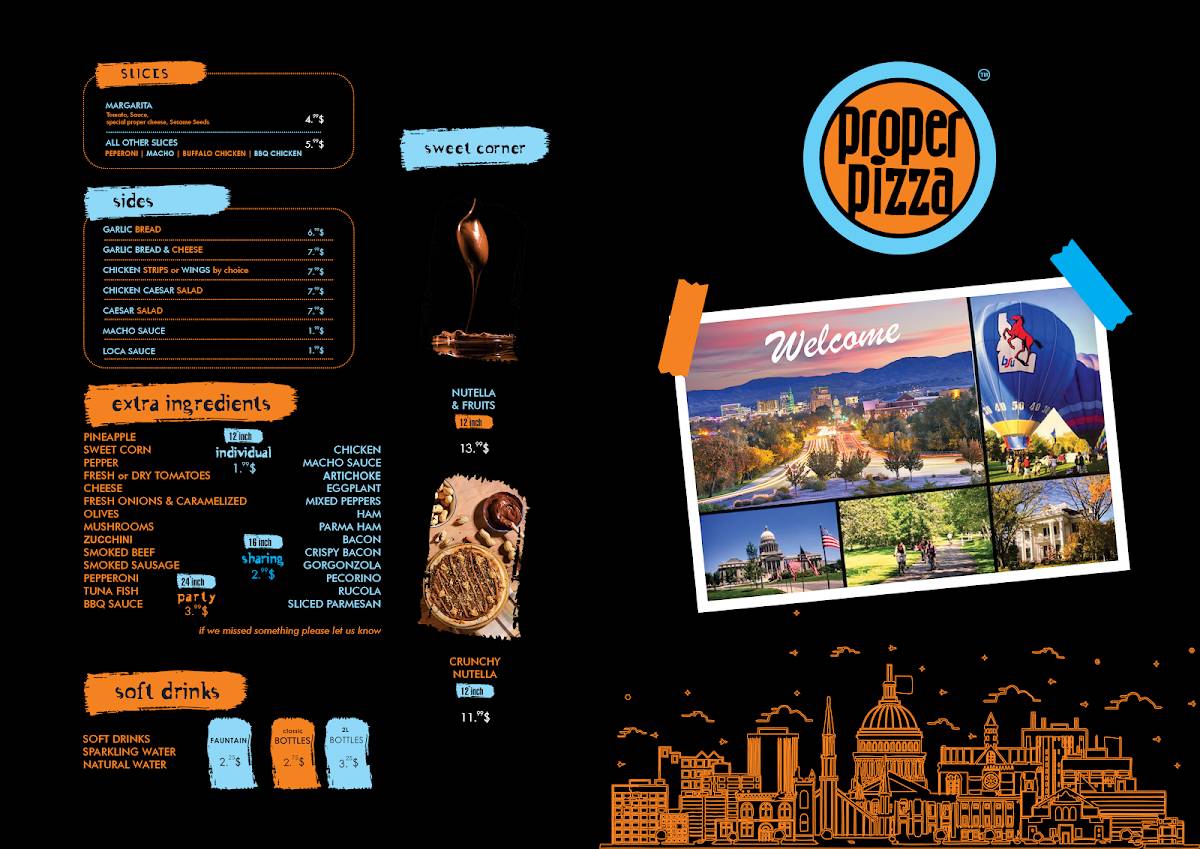 Menu at Proper Pizza of Idaho restaurant, Meridian