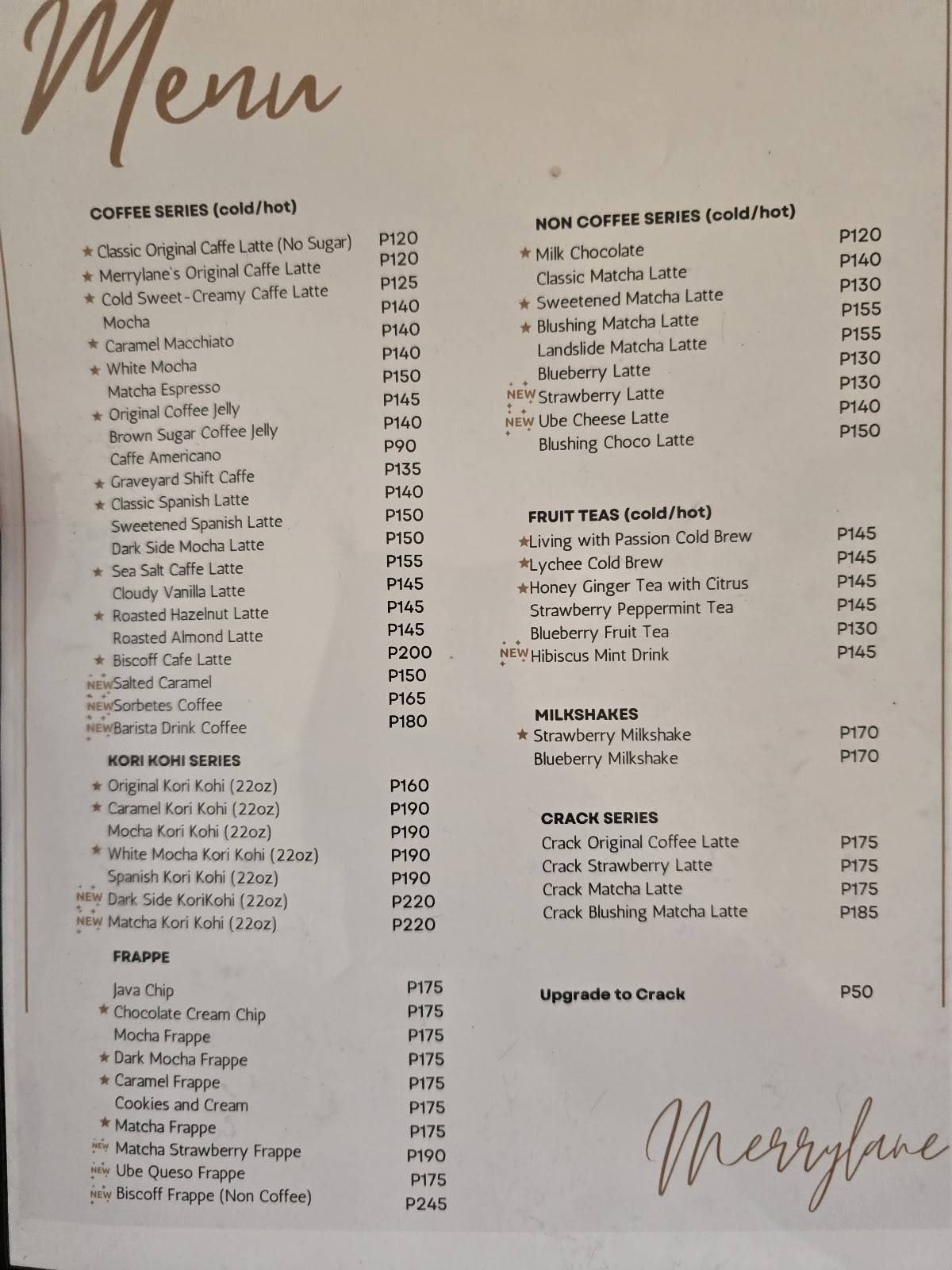 Menu at Merrylane Food Hub, Lipa