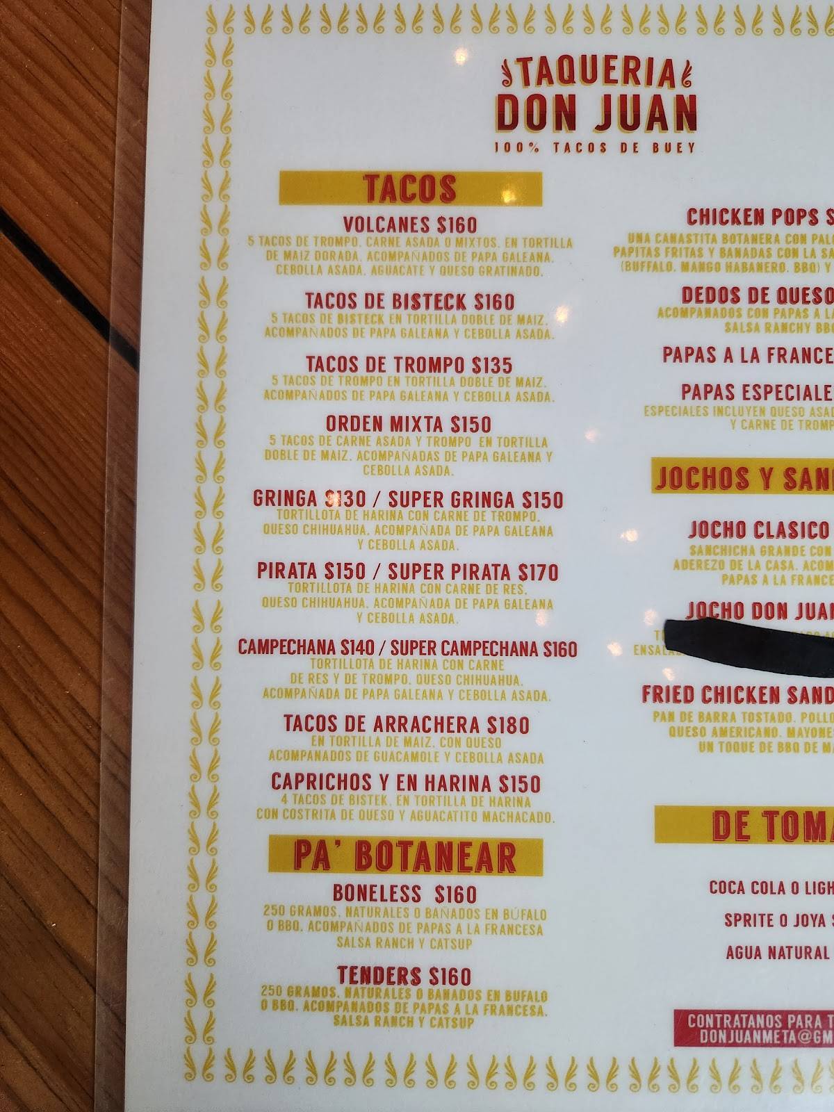 Carta del restaurante Metapatio, Monterrey