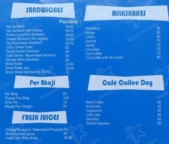 Menu at Metro Cafe, Mumbai