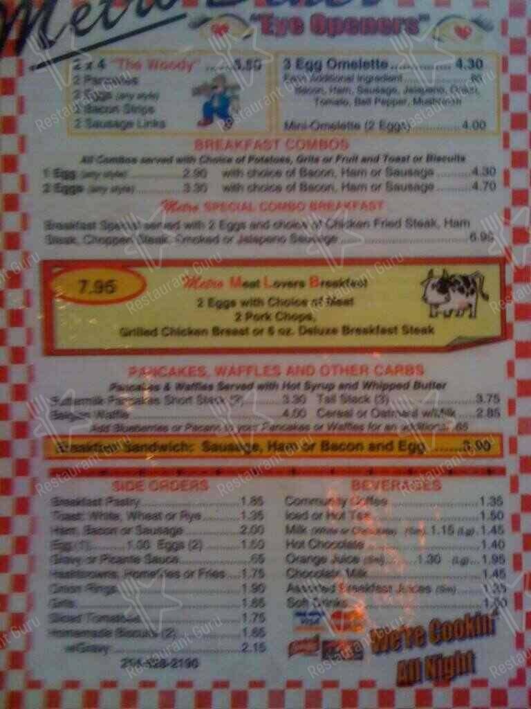 Menu at Metro Diner restaurant, Dallas, Gaston Ave