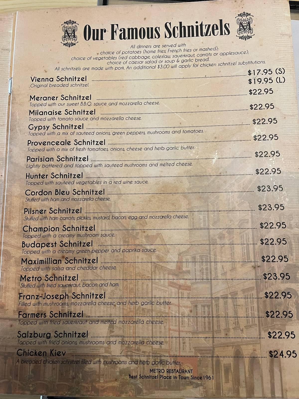 Menu at Metro Restaurant, Kitchener