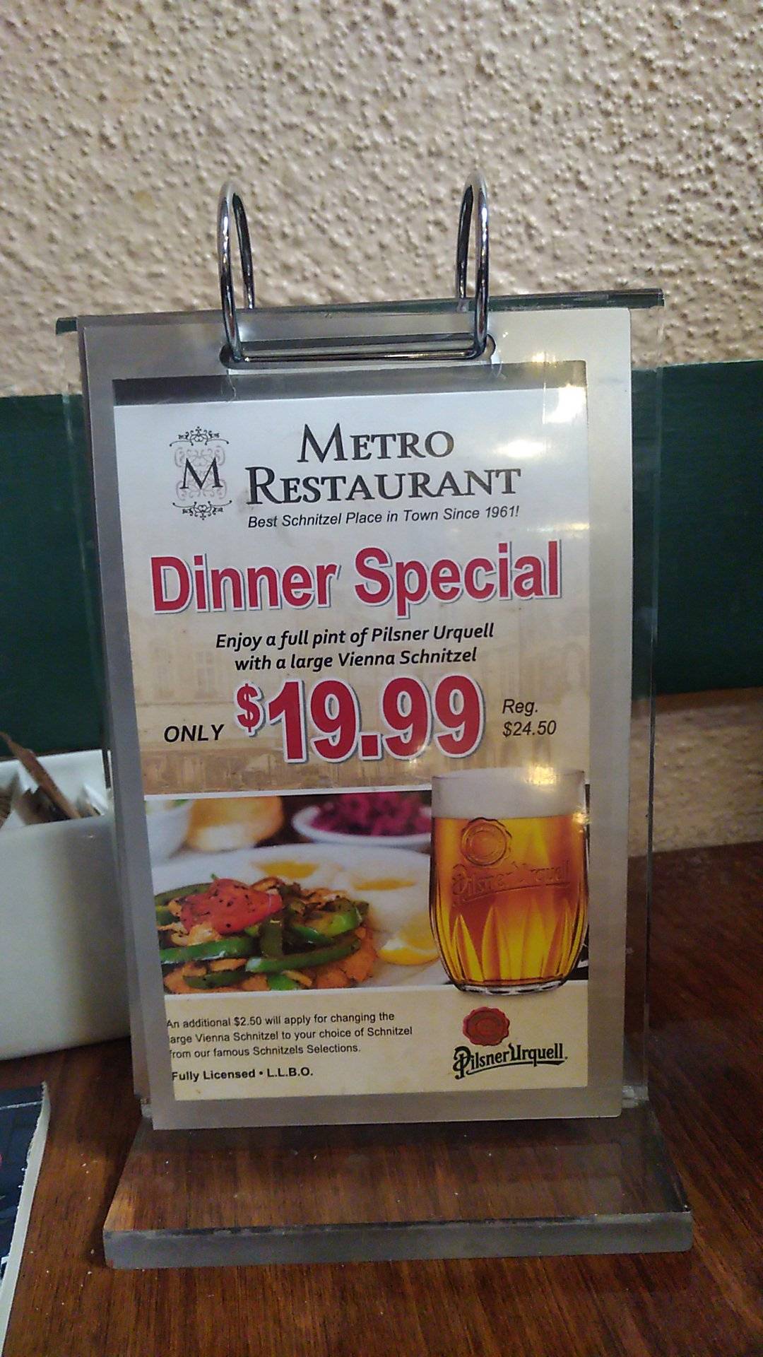 Menu at Metro Restaurant, Kitchener