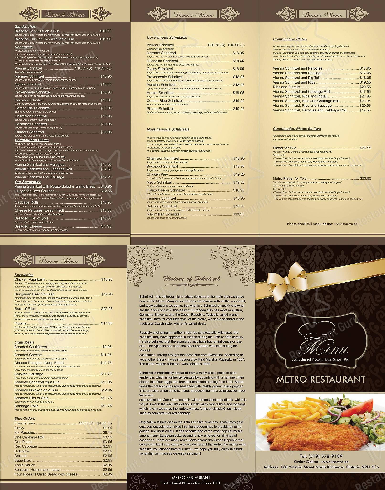 Menu at Metro Restaurant, Kitchener
