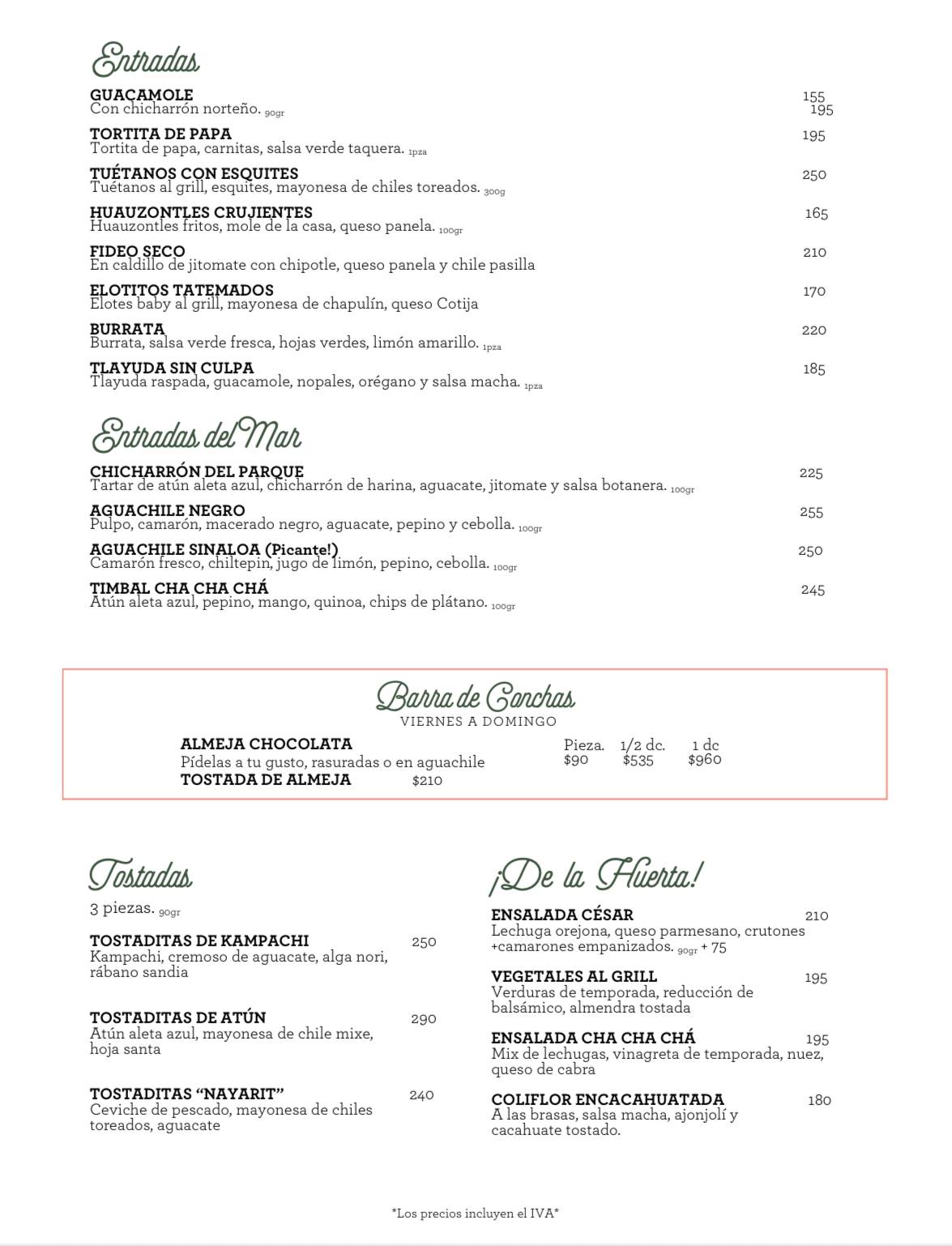 Menu at Terraza Cha Cha Chá restaurant, Ciudad López Mateos, Av. de la ...