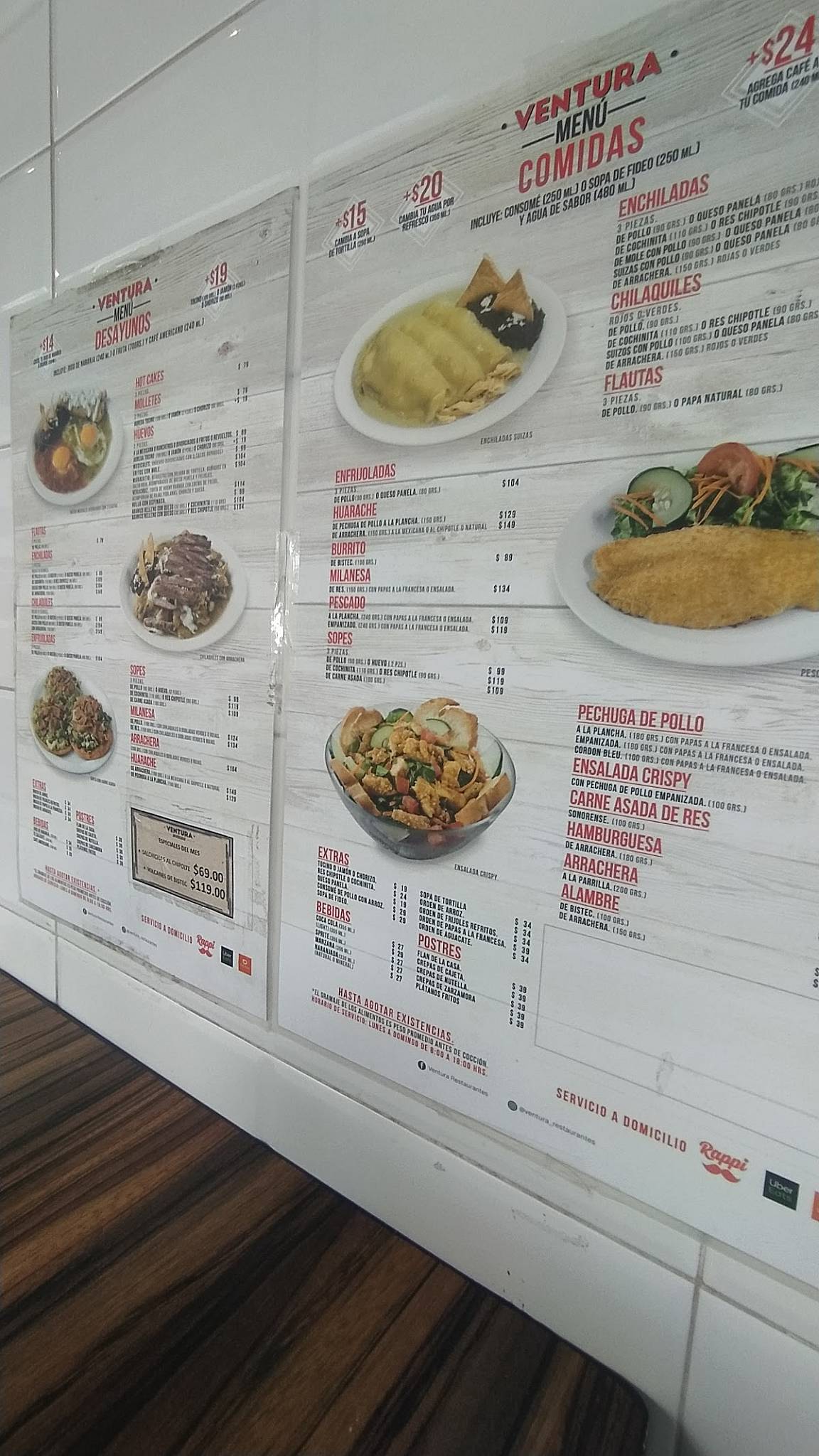 Carta del restaurante Ventura, Ciudad del México, Av. Universidad