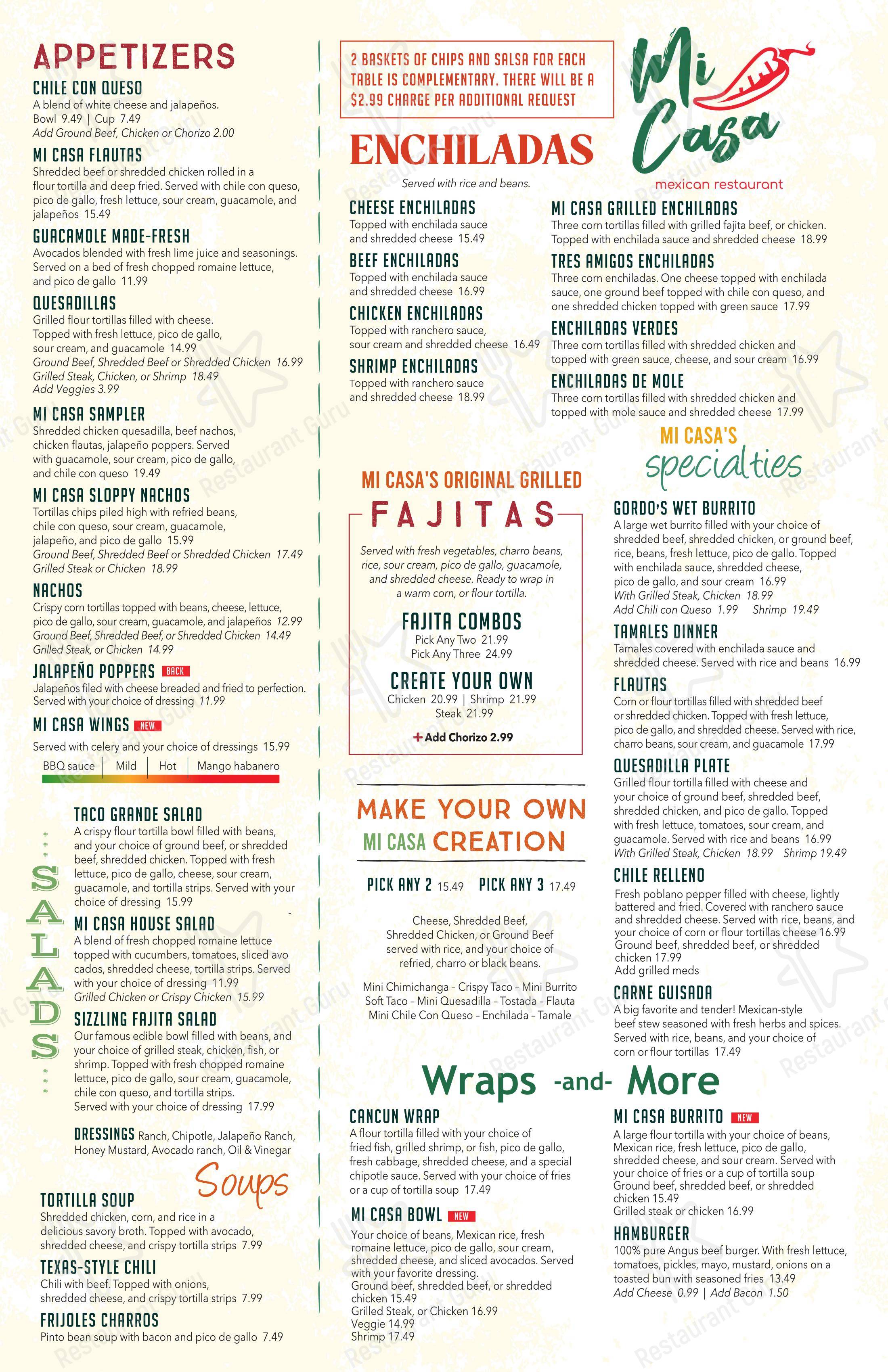 Menu at Mi Casa Mexican Restaurant Plant City, Plant City, Thonotosassa Rd