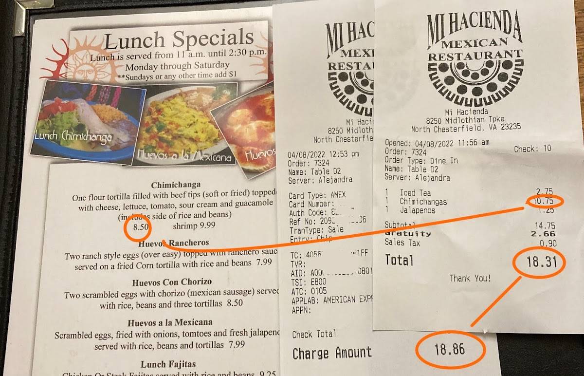 Menu at Mi Hacienda Méxican Restaurant, Bon Air, Midlothian Tpke