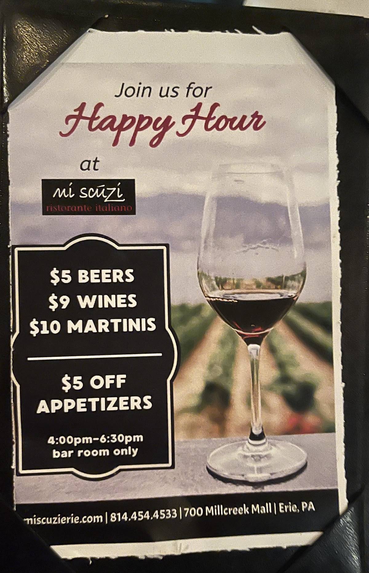 Menu at Mi Scuzi restaurant, Erie, 700 Millcreek Mall Blvd
