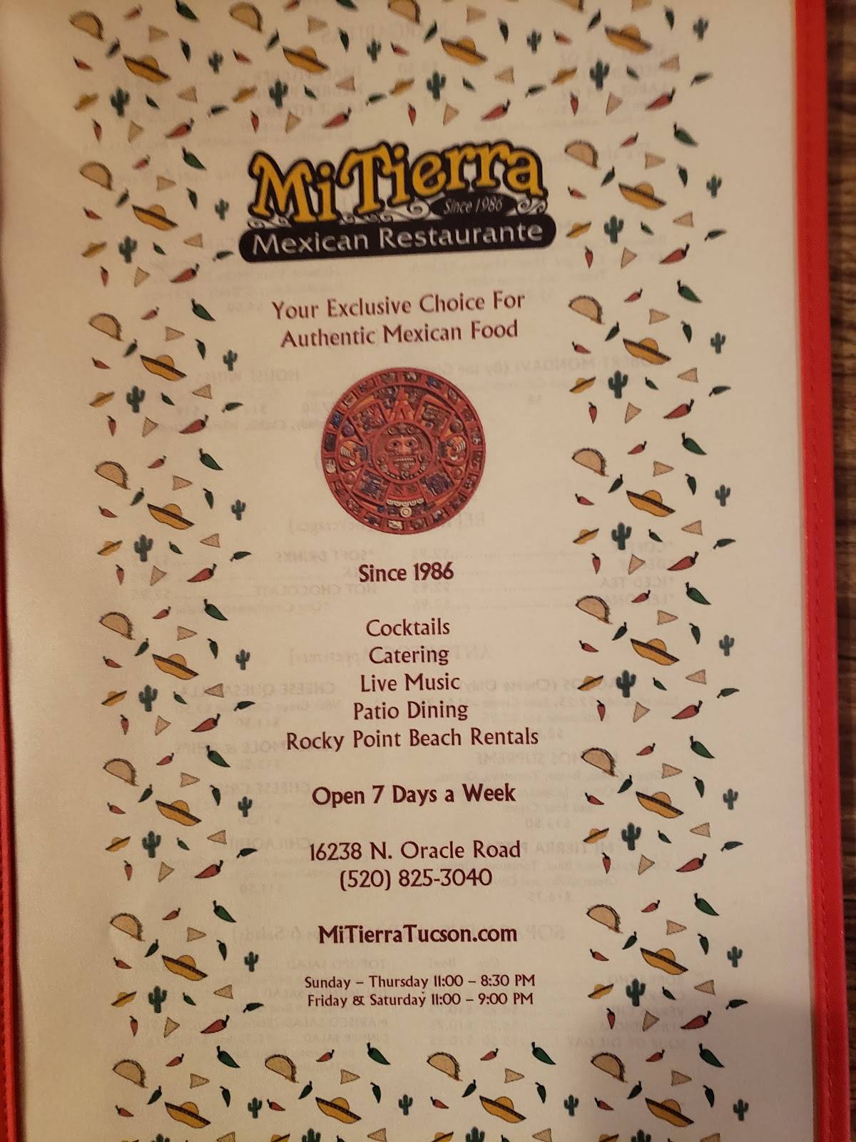 Menu at Mi Tierra Restaurant, Catalina