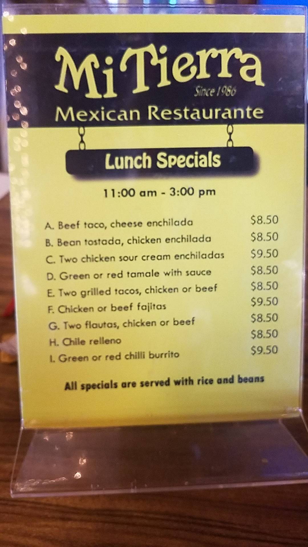 Menu at Mi Tierra Restaurant, Catalina