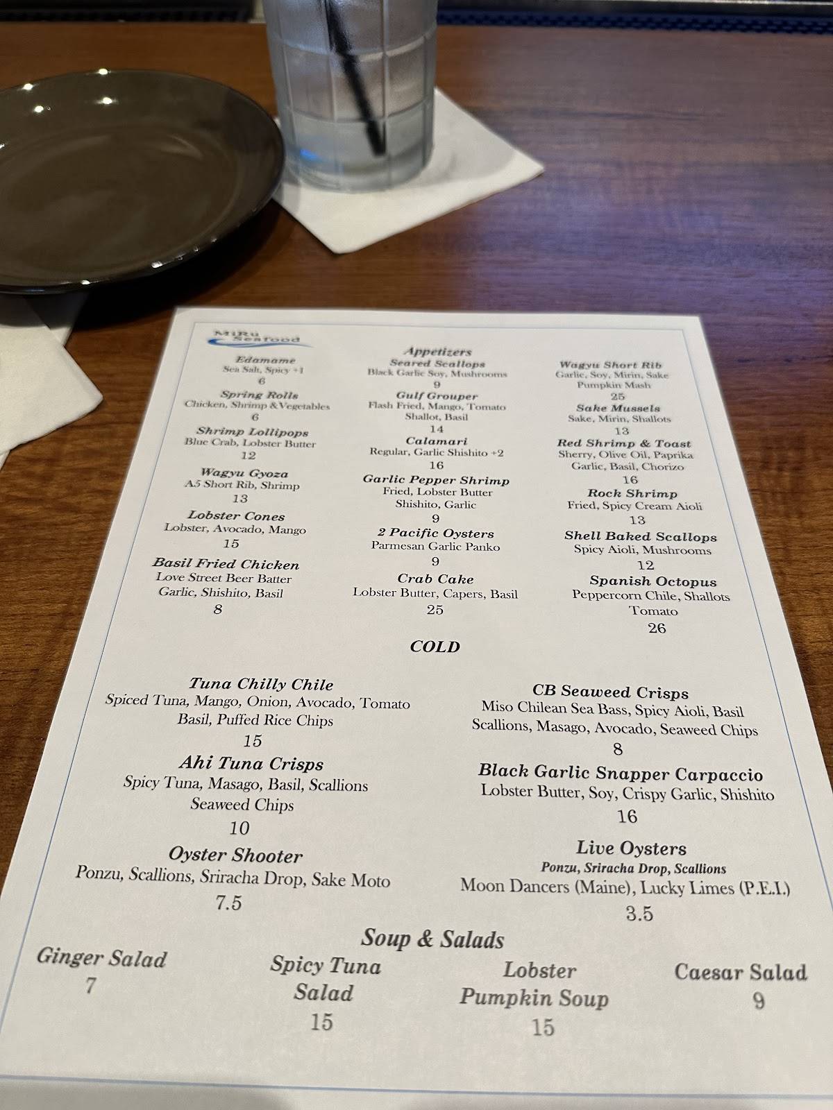 Menu at MiRu Seafood restaurant, League City