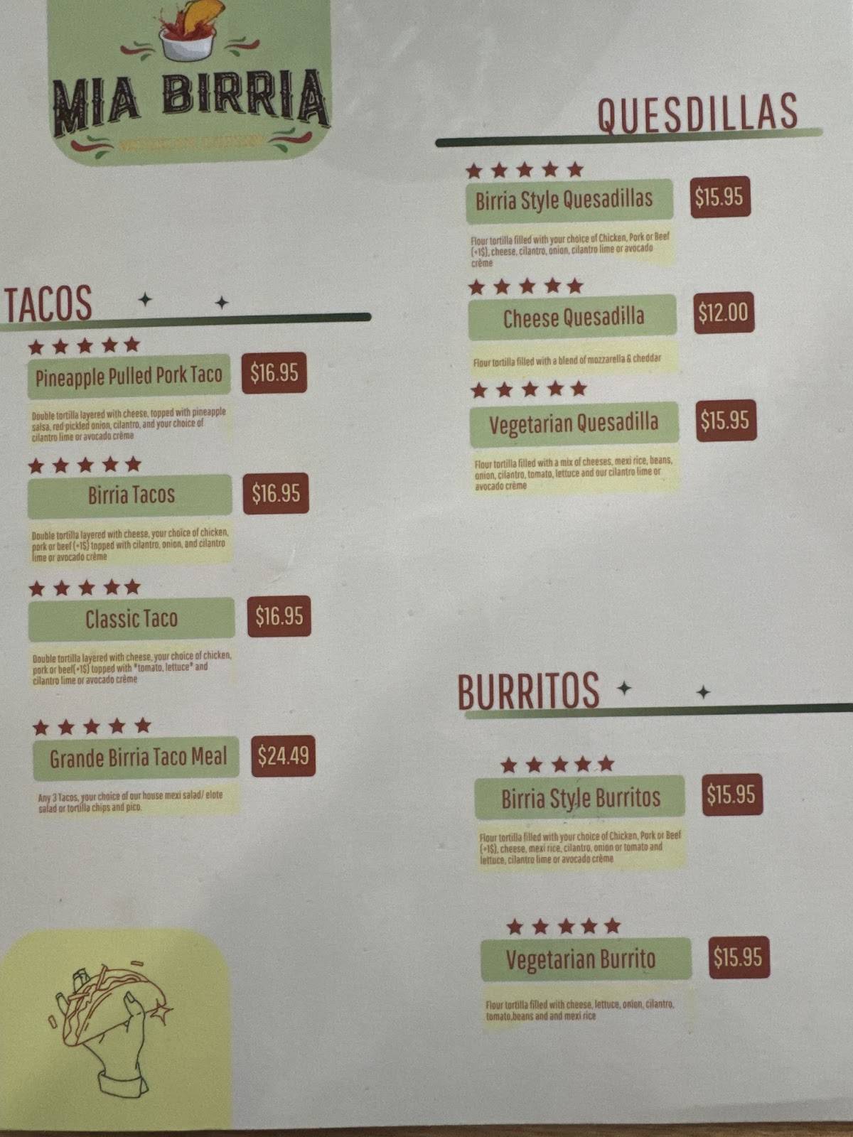 Menu at Mia Birria Mexican Eatery restaurant, Grande Prairie
