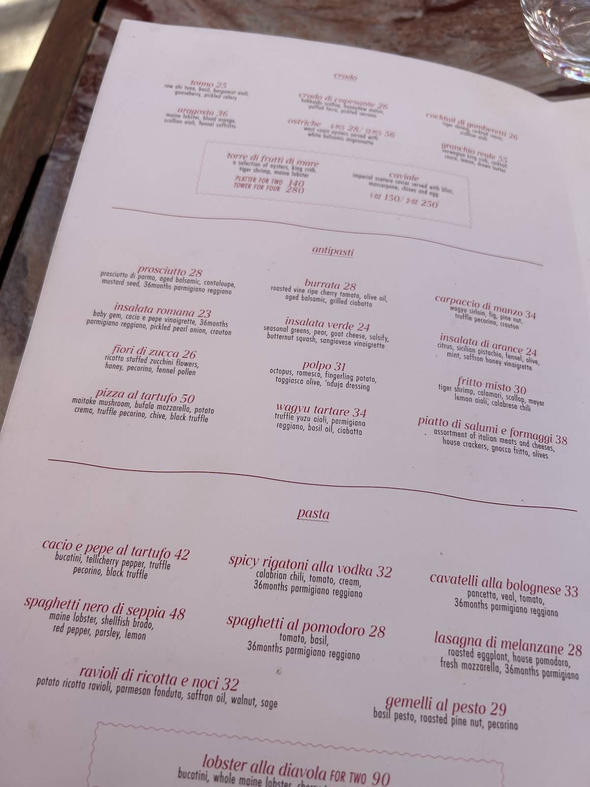 Menu at Sofia Italian Restaurant Miami, Miami