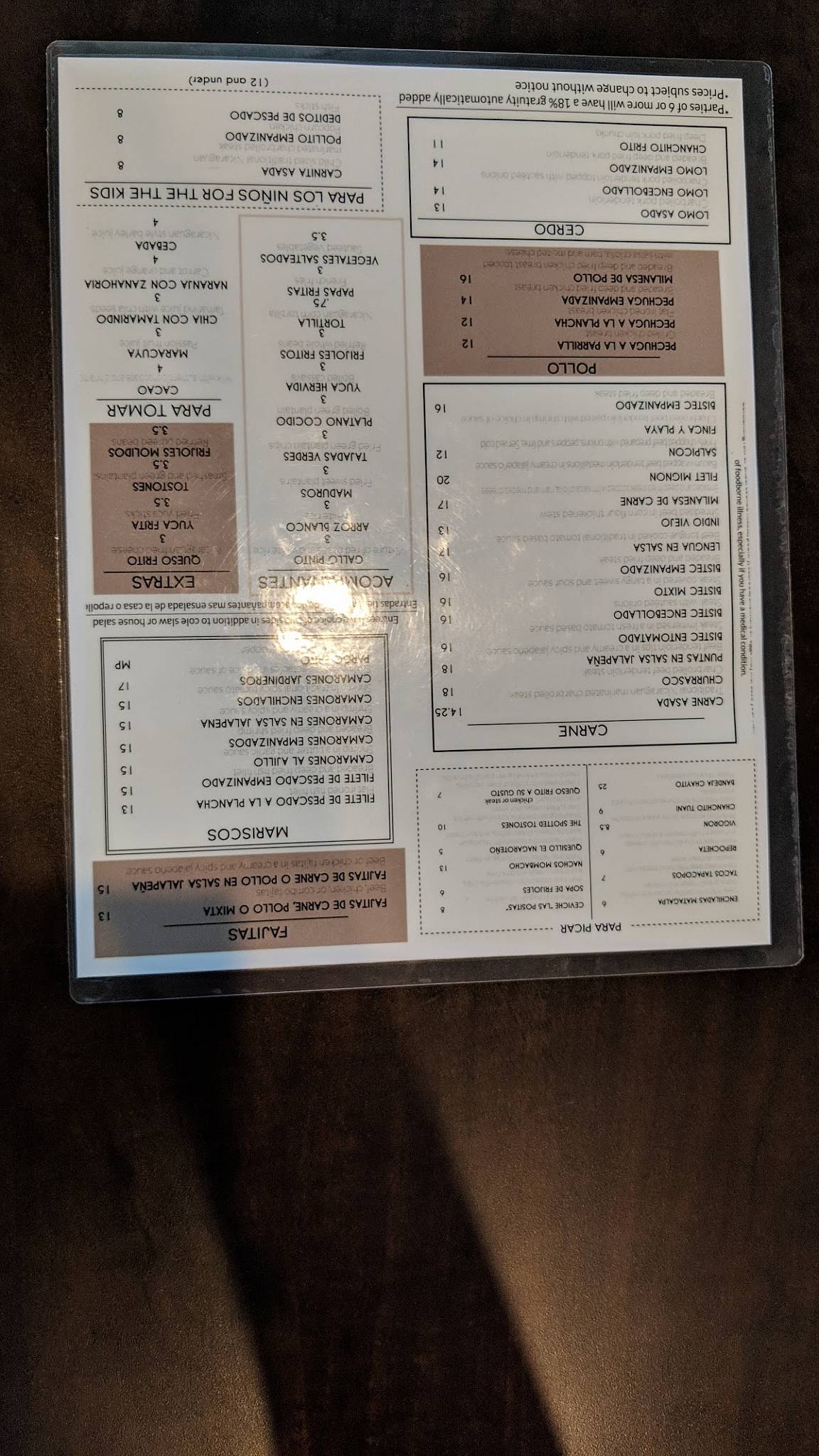 Menu at The Spotted Gallo restaurant, Miami