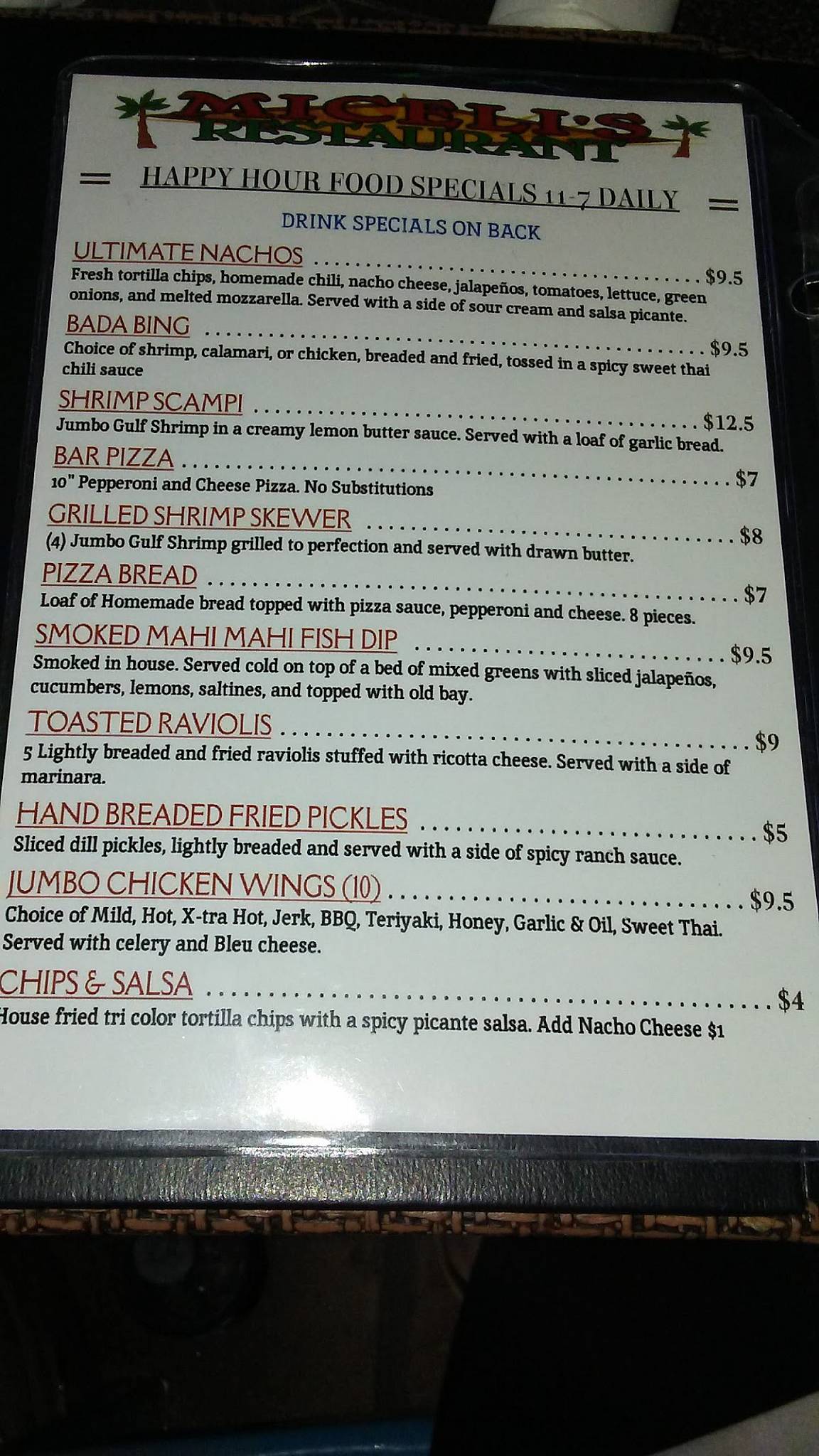 Menu at Miceli's Restaurant, Matlacha