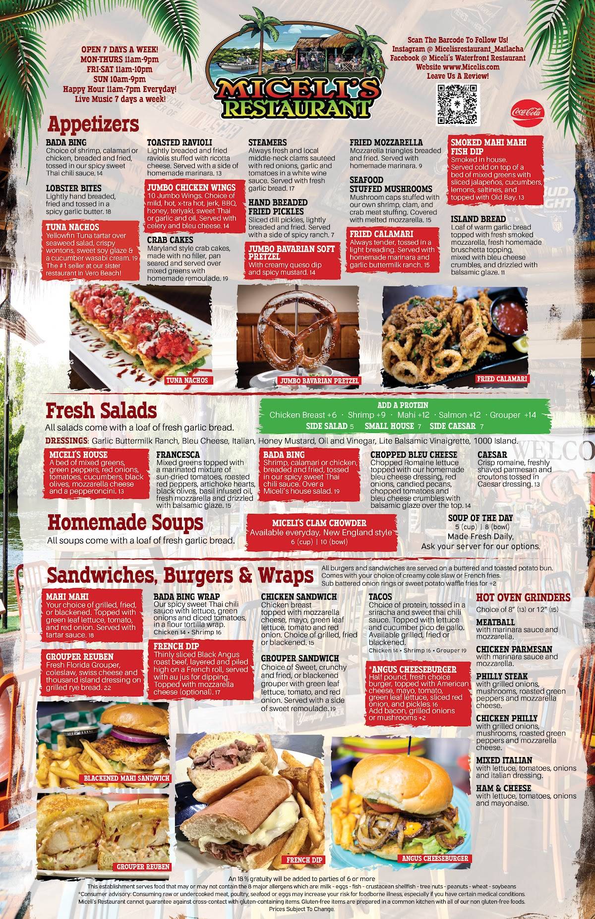 Menu at Miceli's Restaurant, Matlacha
