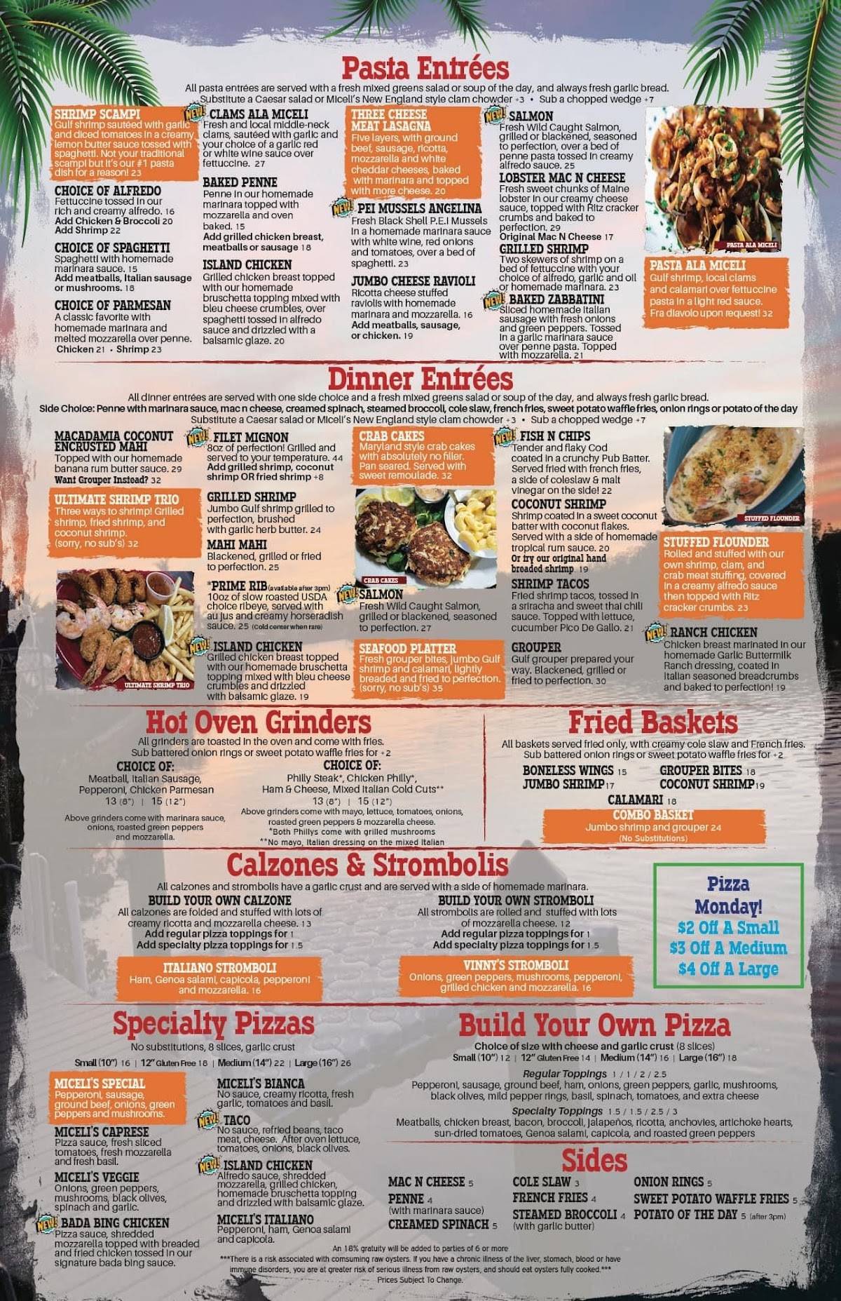 Menu at Miceli's Restaurant, Matlacha