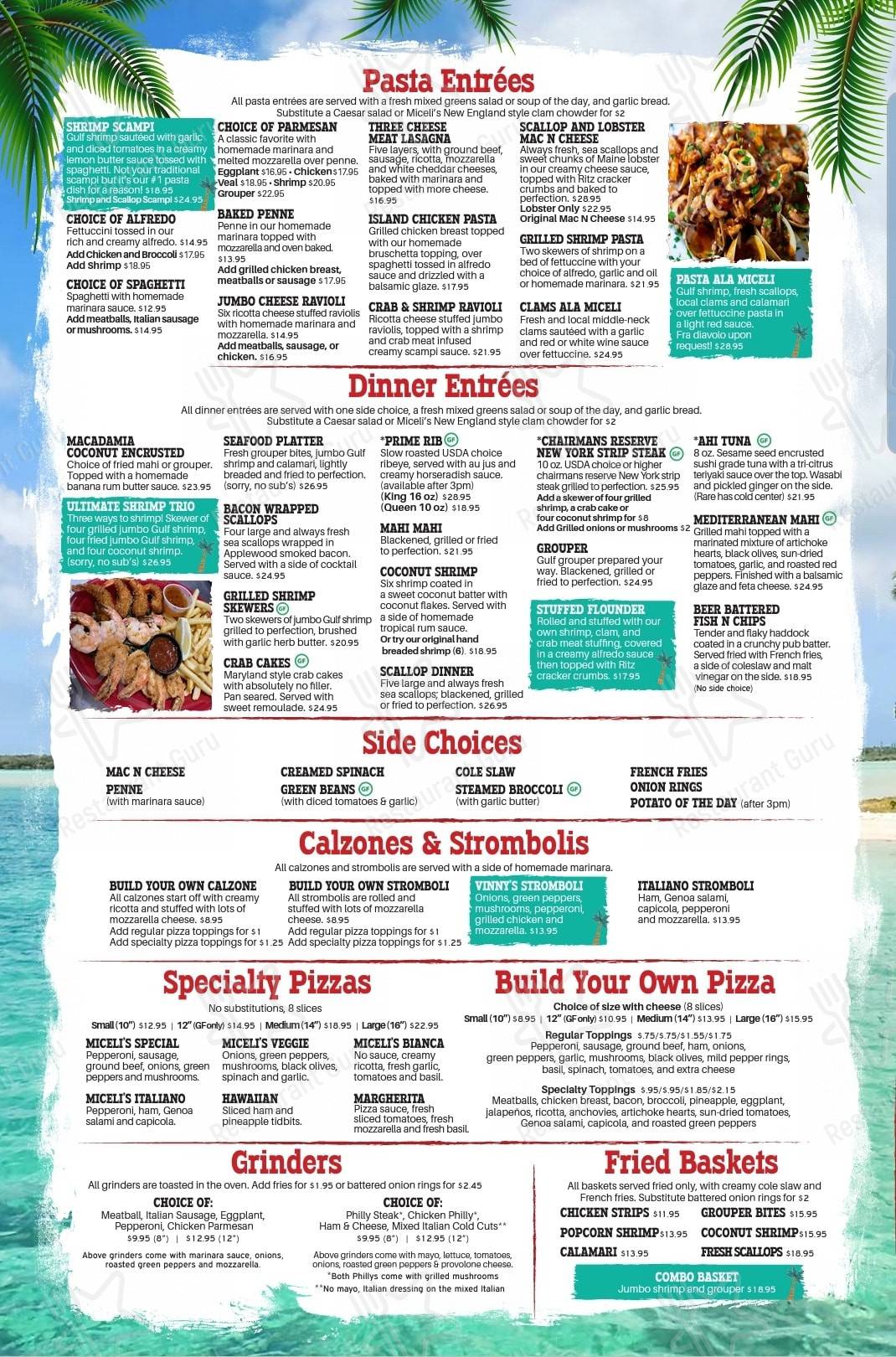 Menu at Miceli's Restaurant, Matlacha