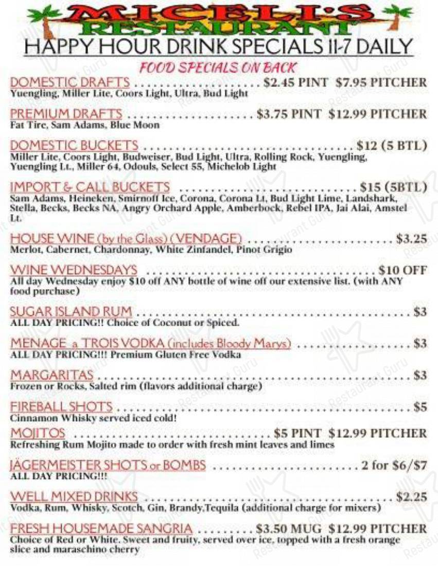 Menu at Miceli's Restaurant, Matlacha