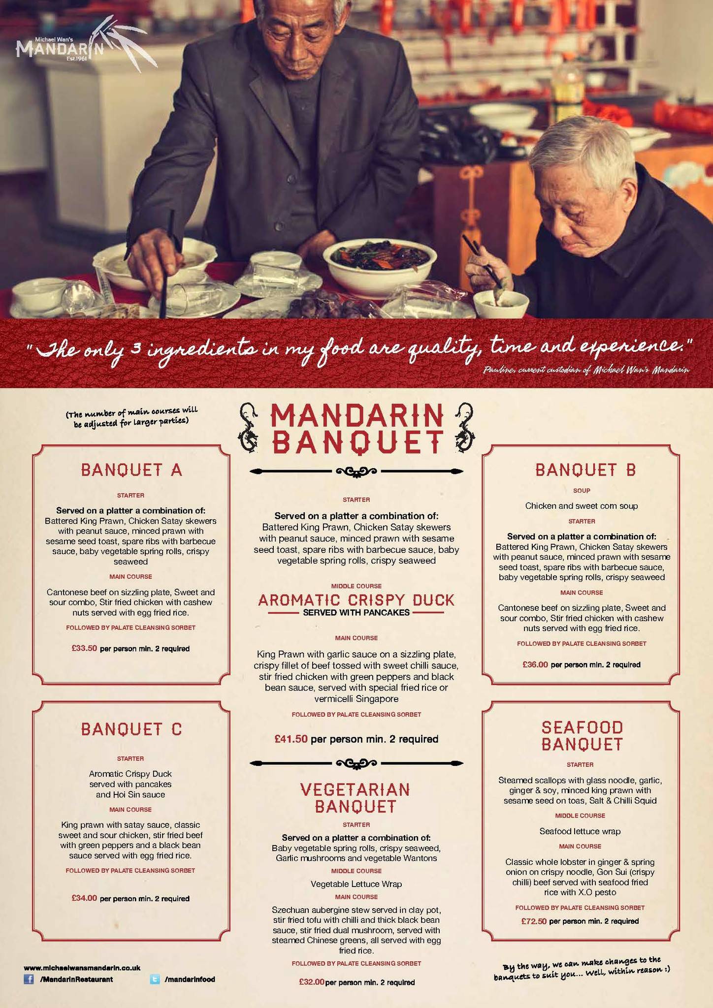 Menu at Michael Wan's Mandarin restaurant, Blackpool