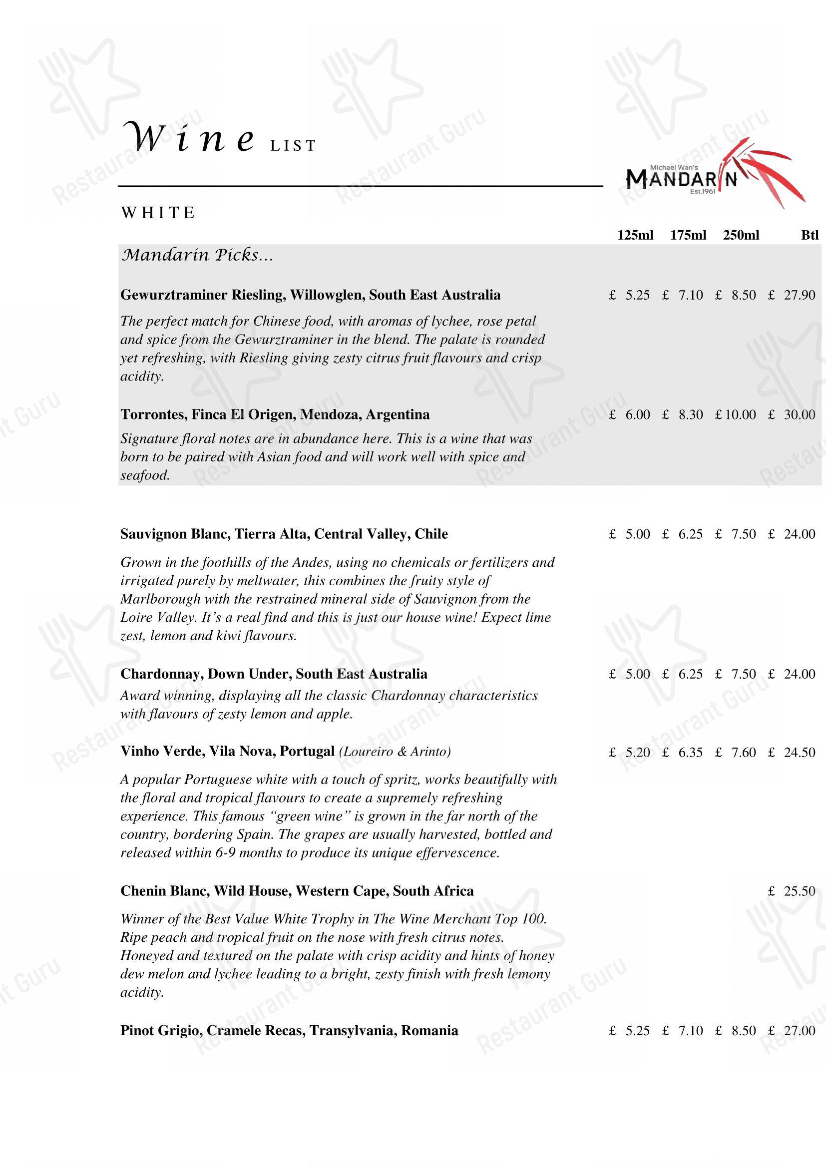 Menu at Michael Wan's Mandarin 上官樓 restaurant, Blackpool