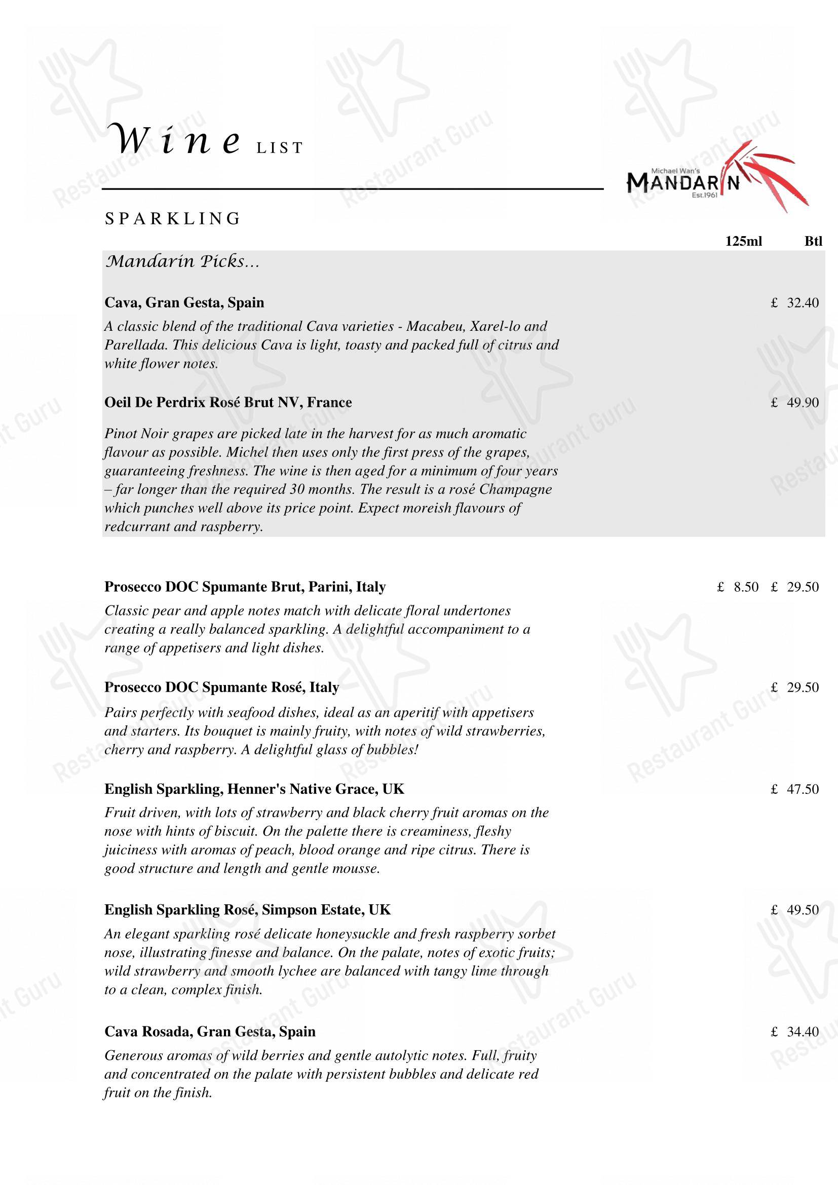 Menu at Michael Wan's Mandarin 上官樓 restaurant, Blackpool