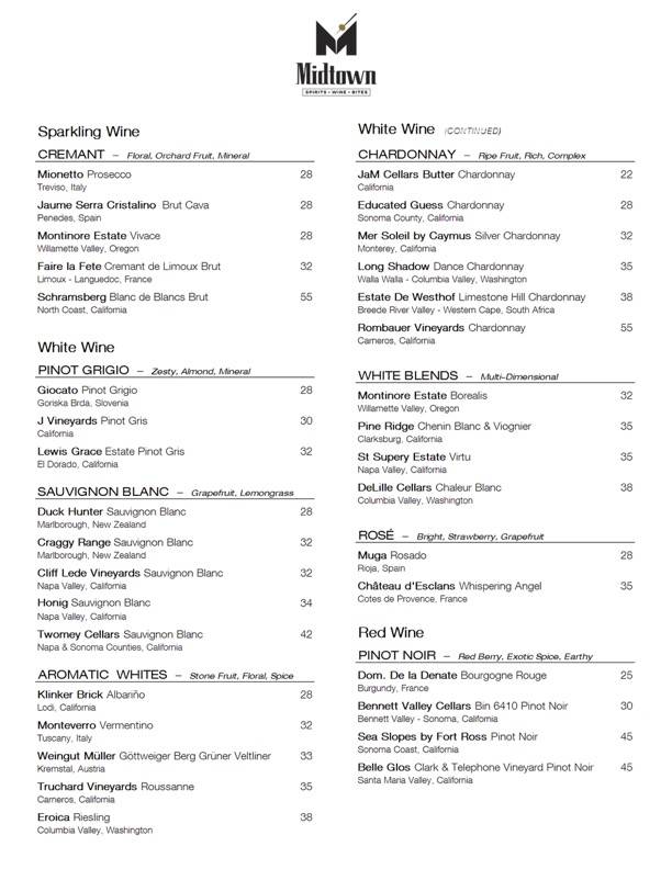 Menu at Midtown Spirits Wine & Bites pub & bar, Reno