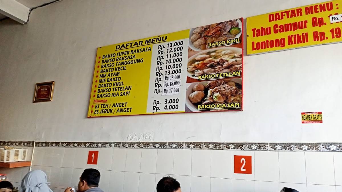 Carta del restaurante Mie Ayam dan Bakso Raksasa Cah Solo, Mulung
