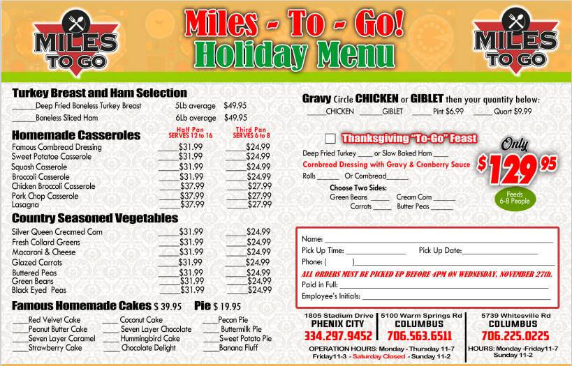 Miles To Go Phenix City Menu