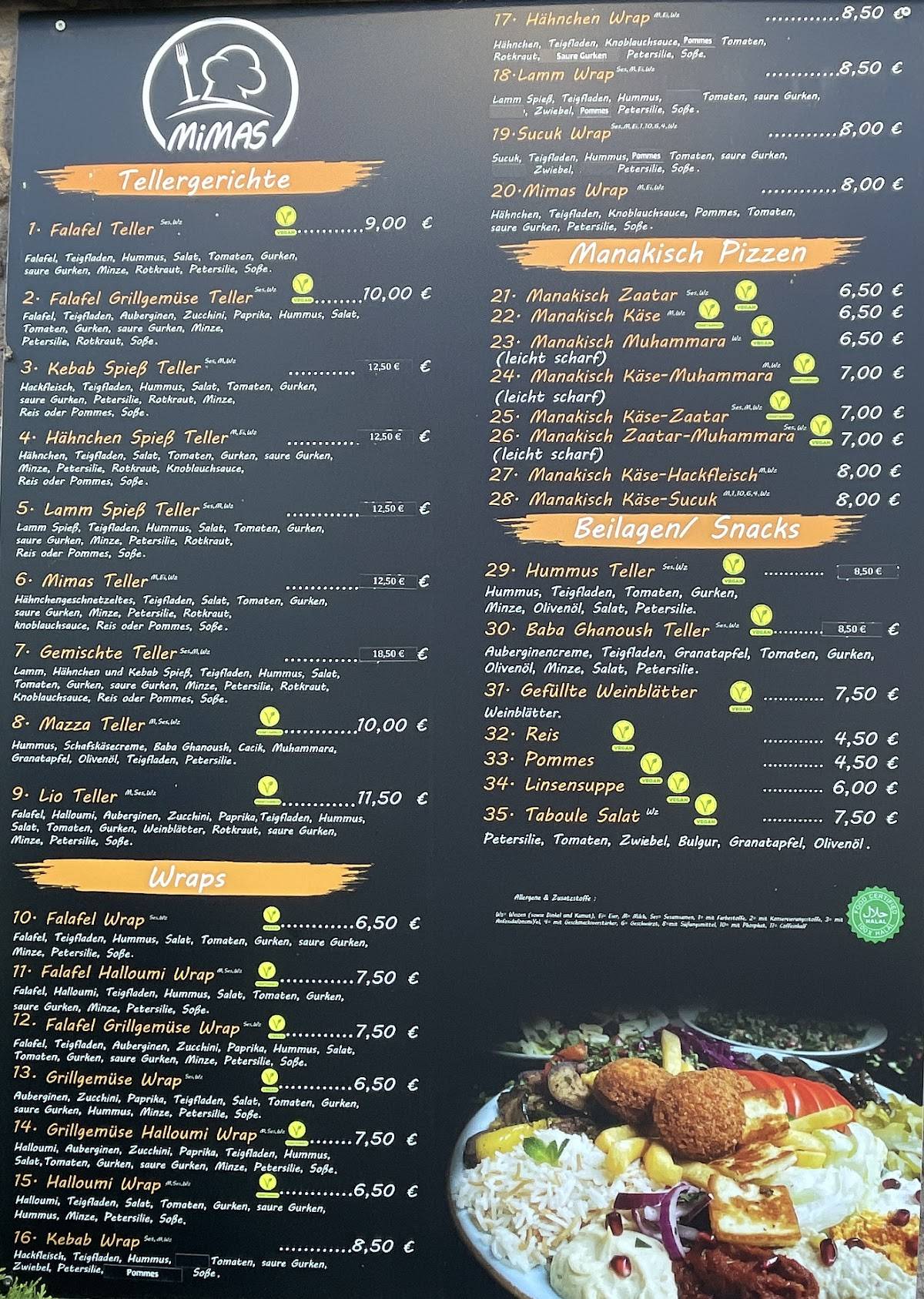 Speisekarte von Mimas Restaurant, Erlangen