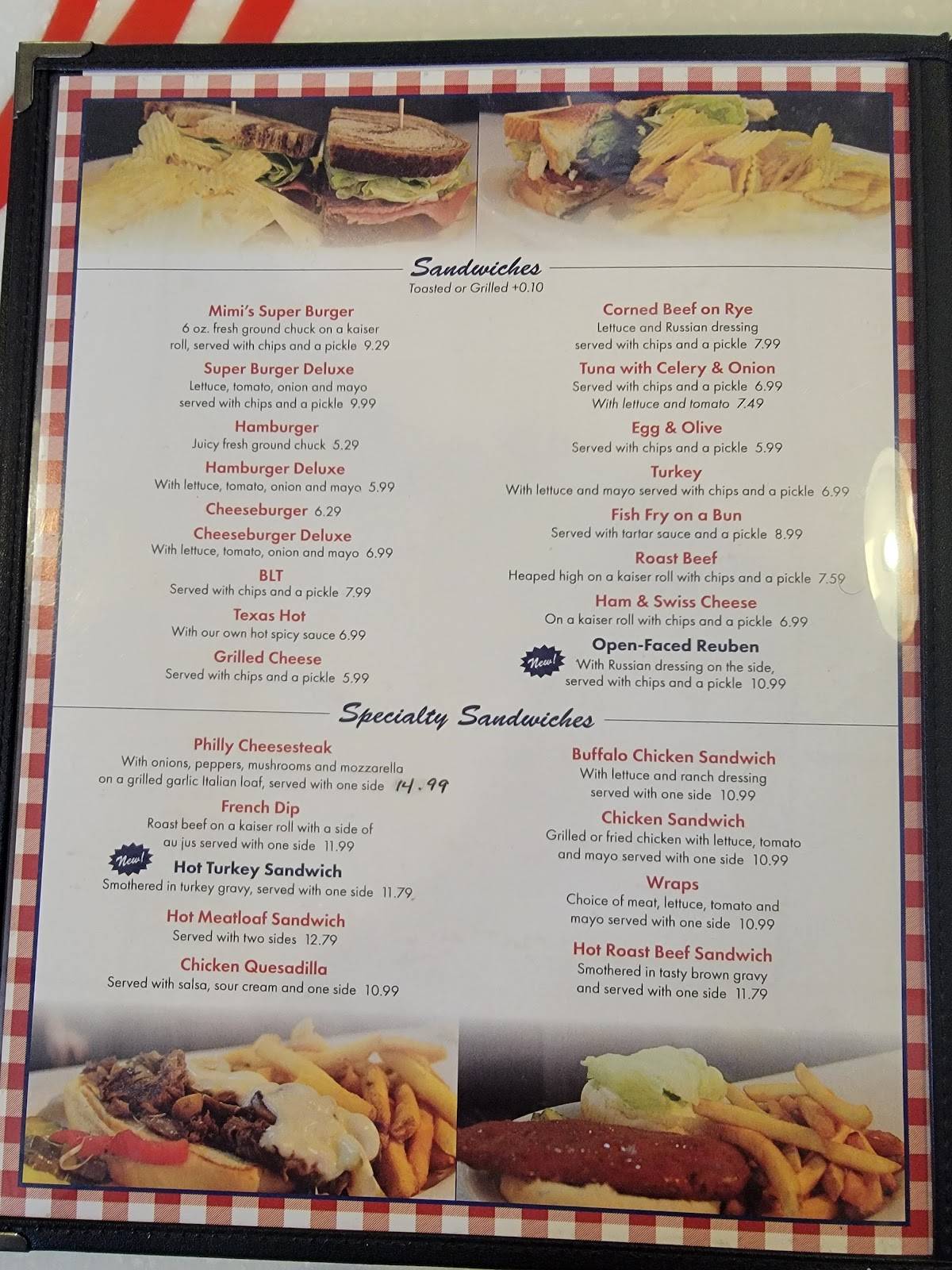 Menu at Mimi's Drive-In restaurant, Fulton