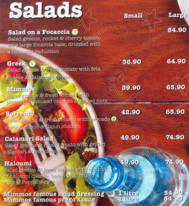 Menu at Mimmos Gateway restaurant, Umhlanga, G016