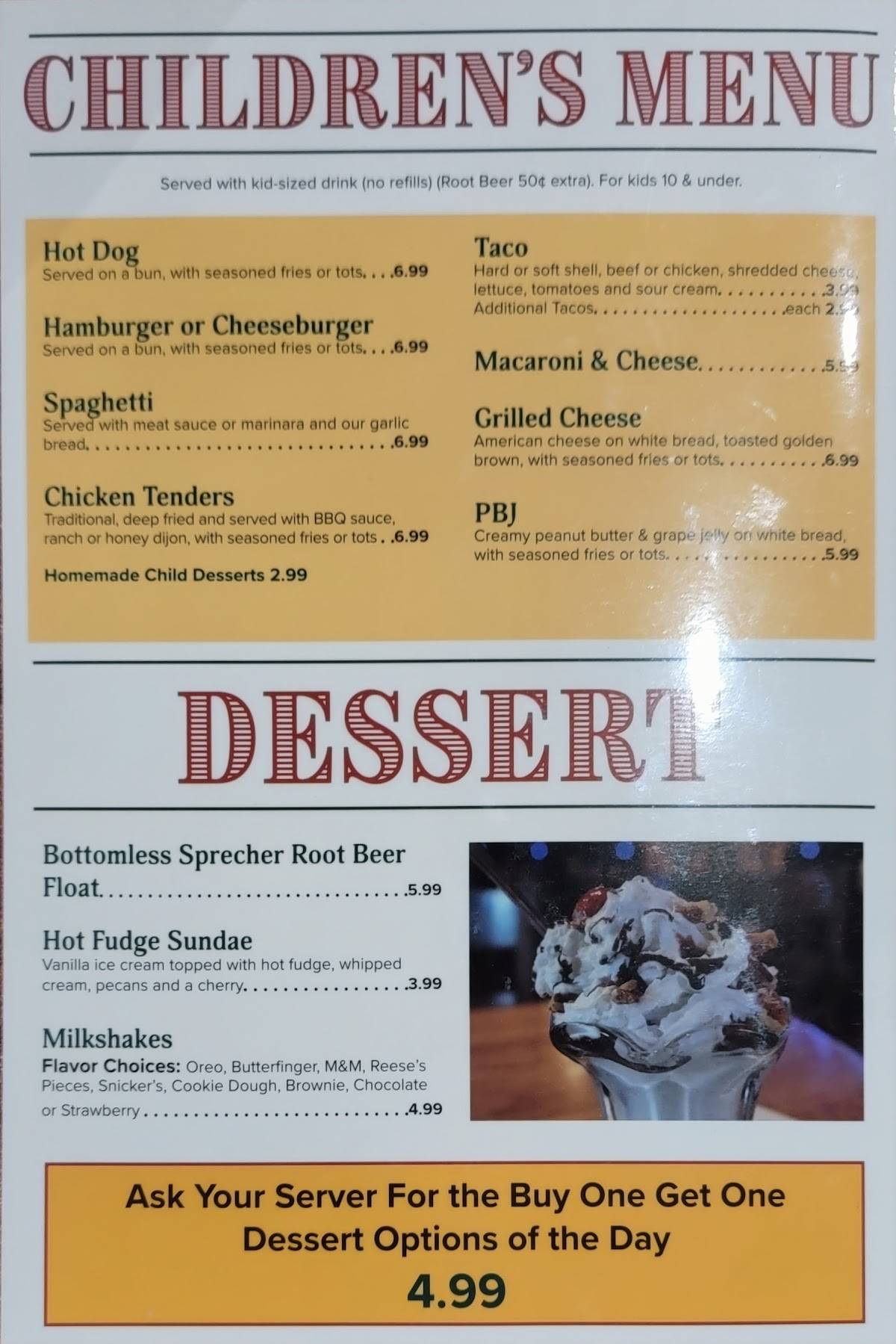 Menu at Mineshaft Oshkosh pub & bar, Oshkosh