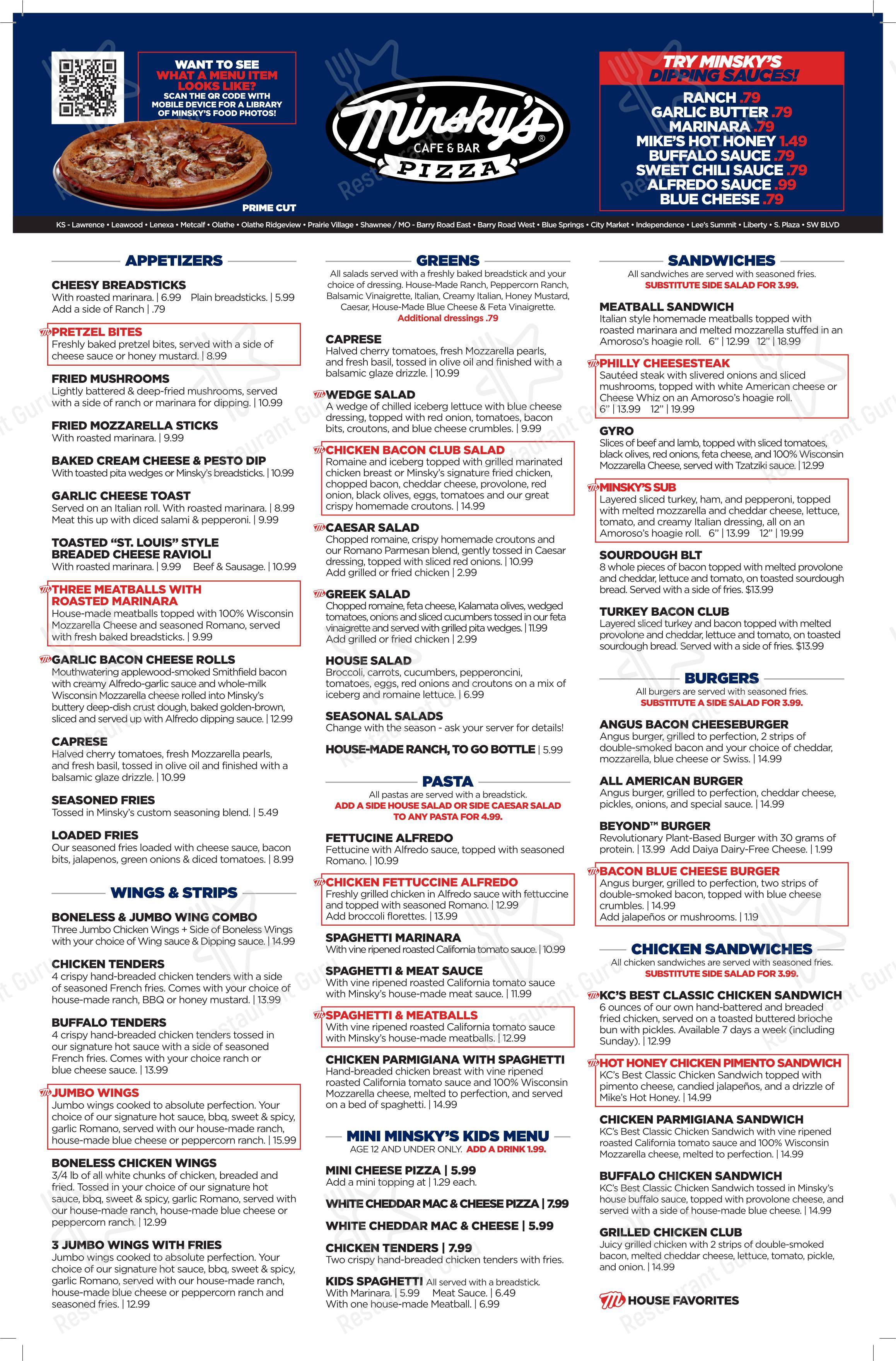 Menu at Minsky's Pizza pizzeria, Blue Springs, MO-7