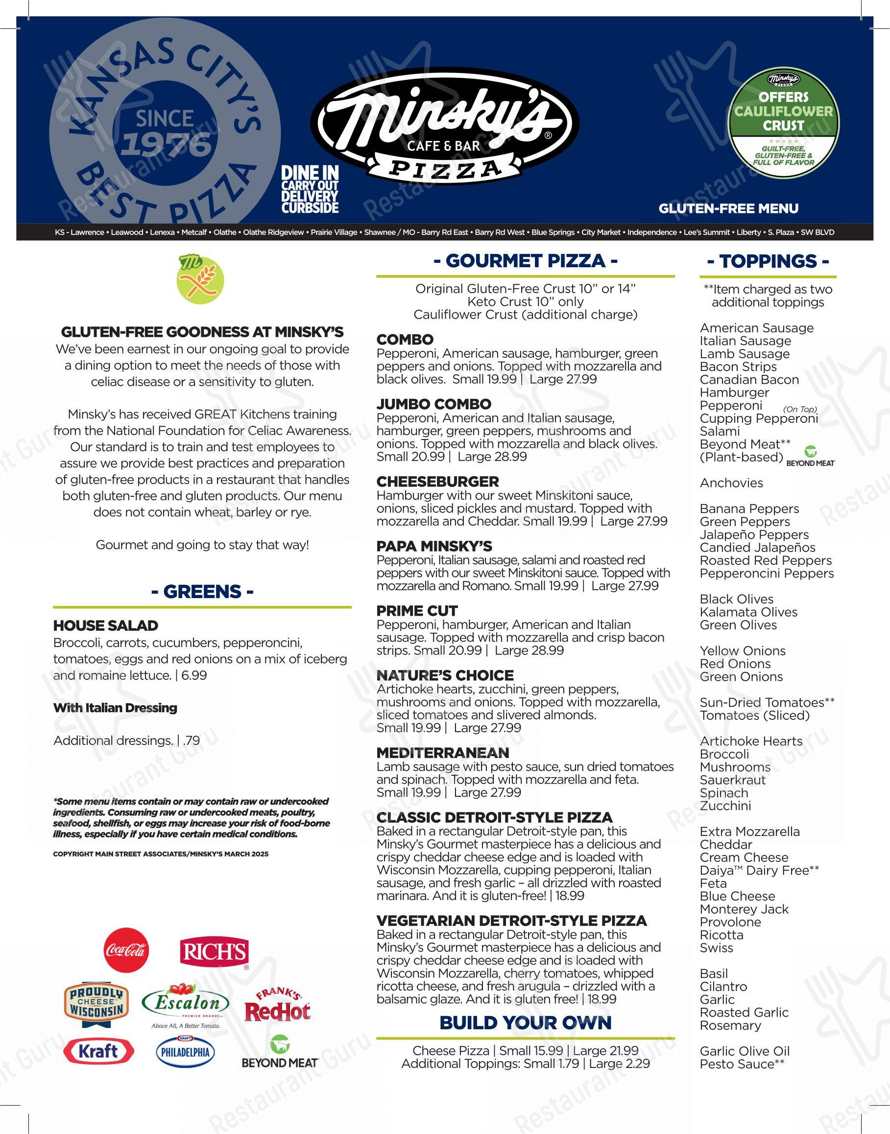 Menu at Minsky's Pizza pizzeria, Blue Springs, MO-7