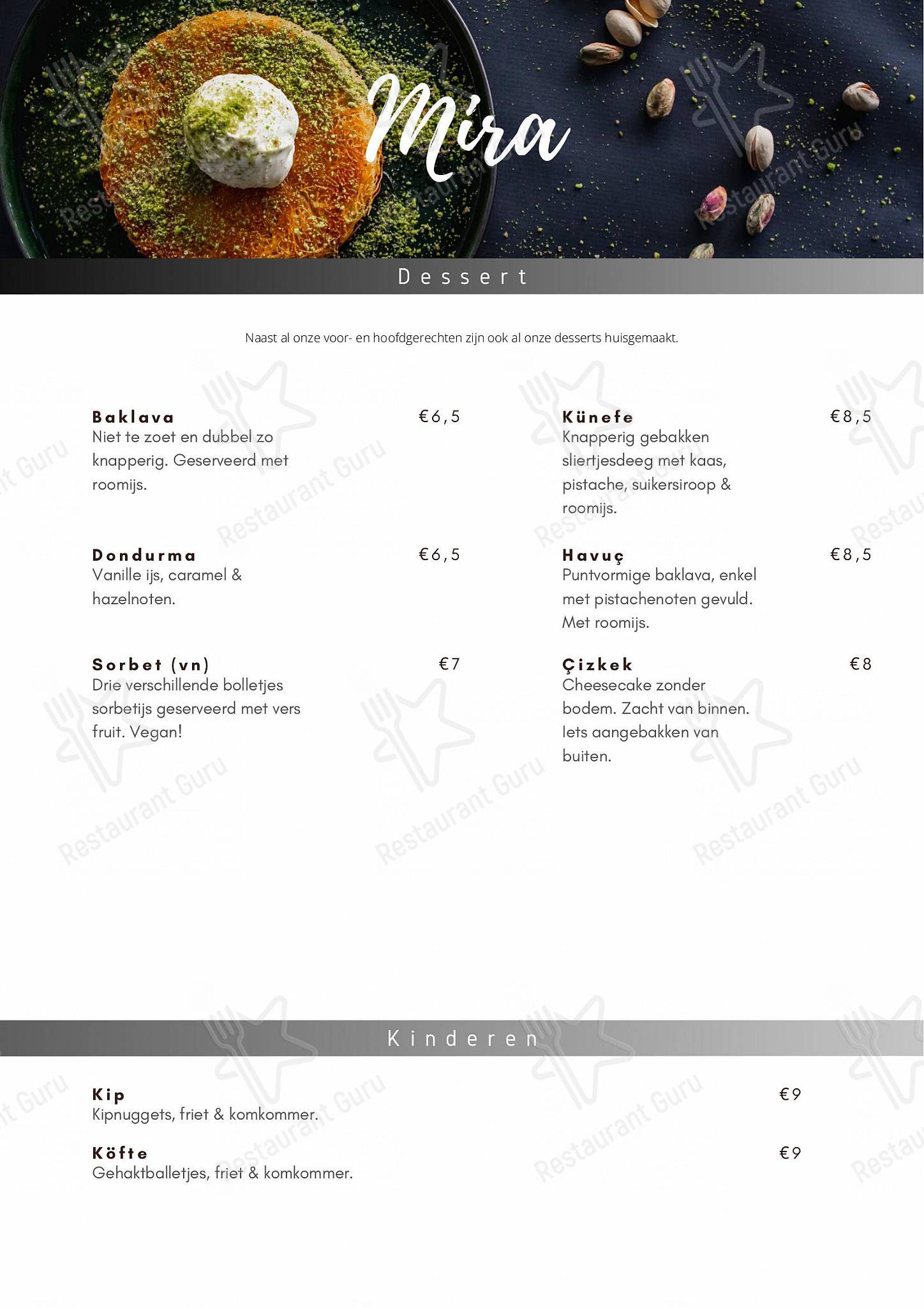 Speisekarte von Restaurant Mira, Nijmegen