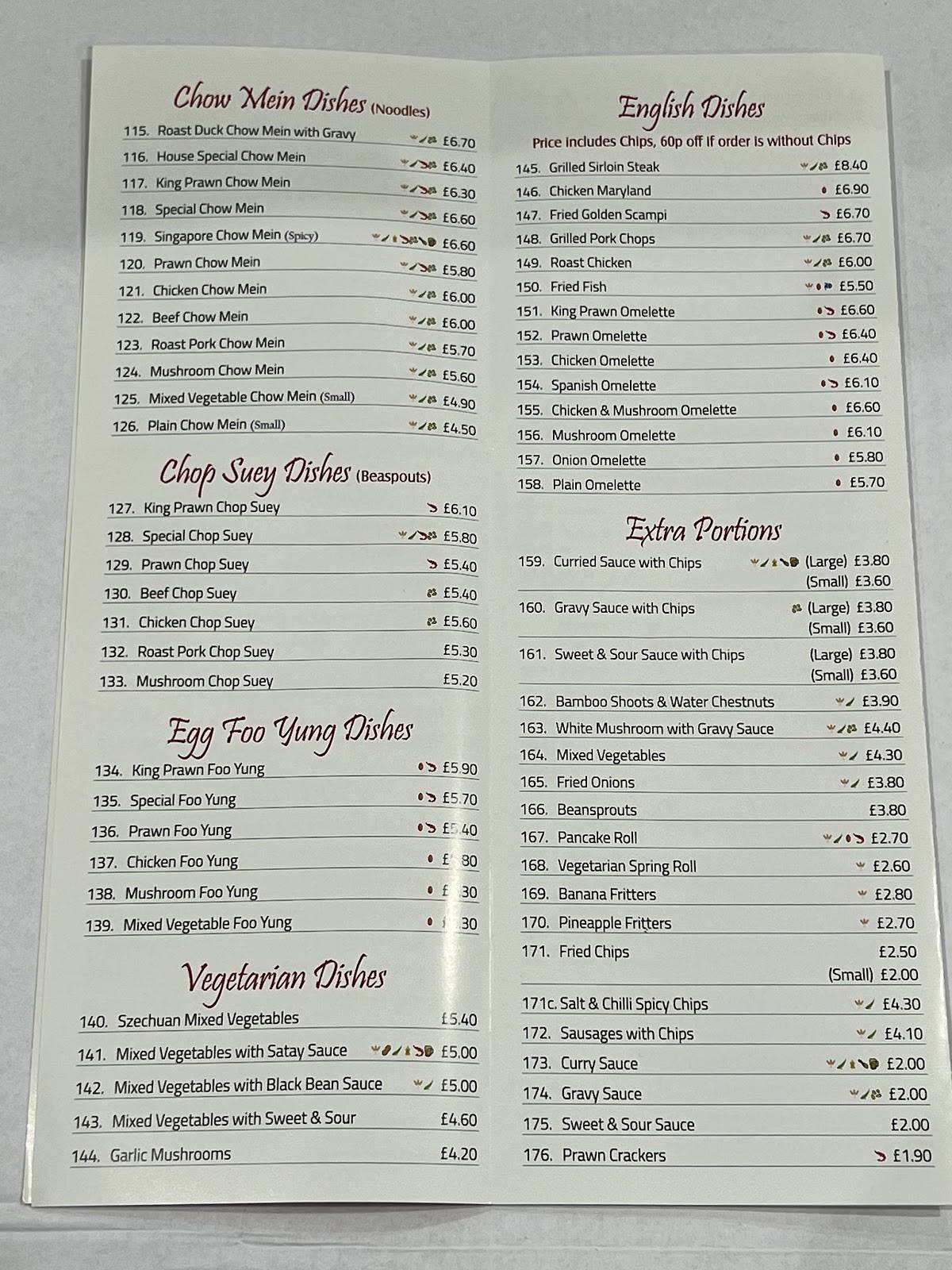 Menu at Miramar Chinese minster restaurant, Sheerness, 4 High St