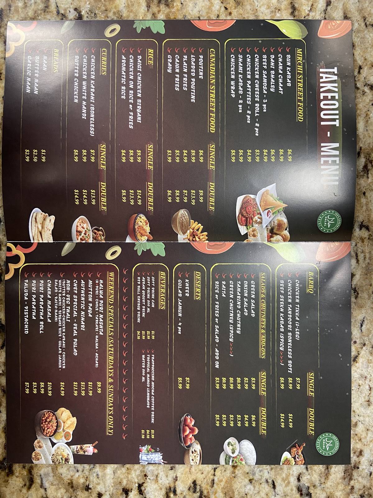 Menu at Mirchi 360 restaurant, Hamilton