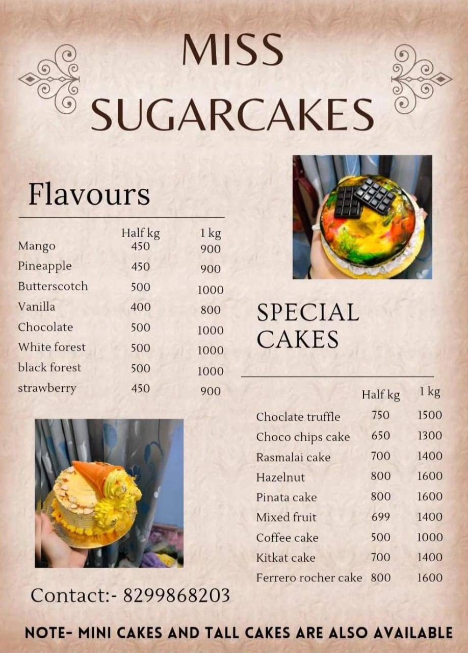 Menu at Miss Sugar Cakes, Varanasi