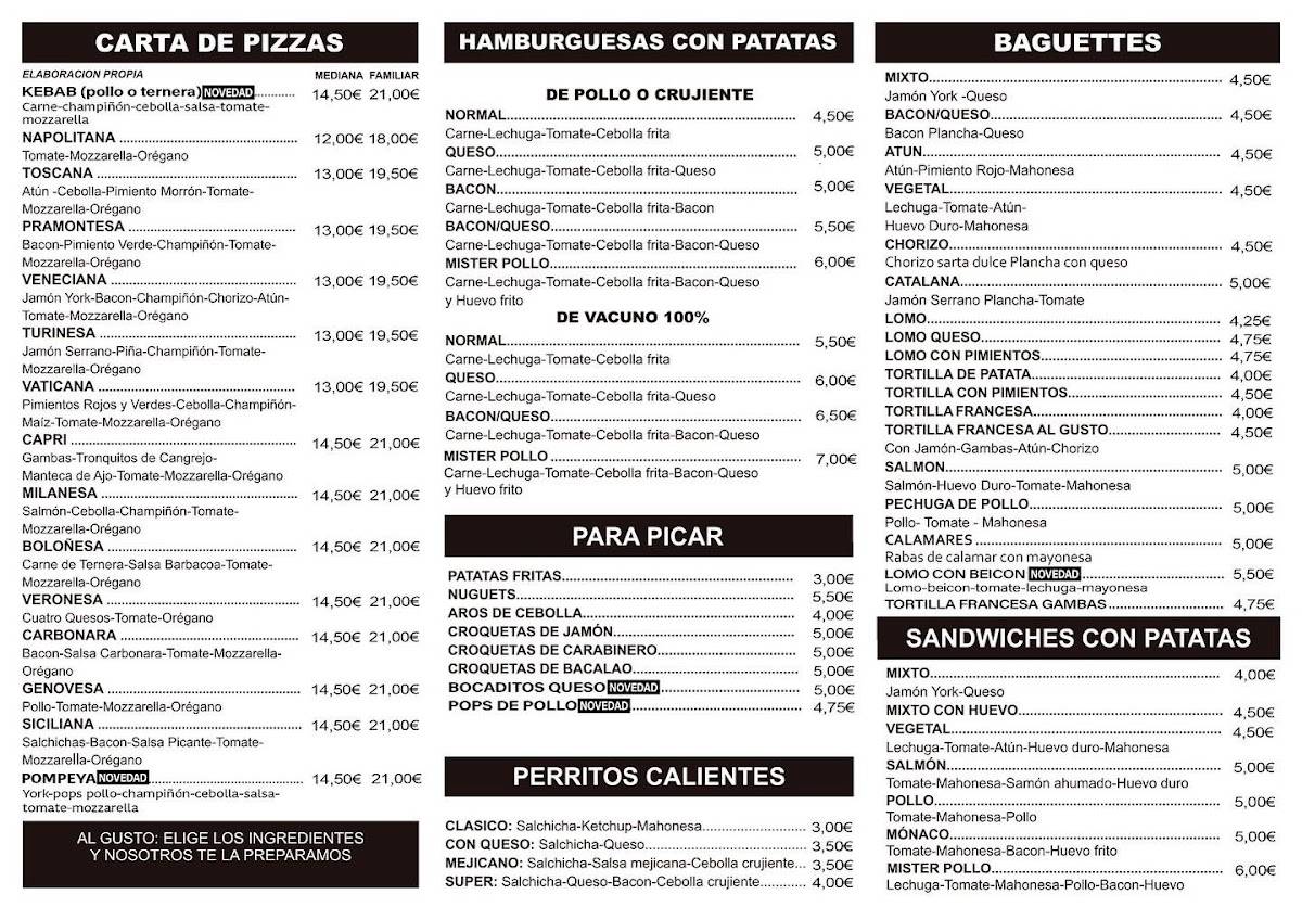 Carta del restaurante Mister pollo, Mota del Cuervo