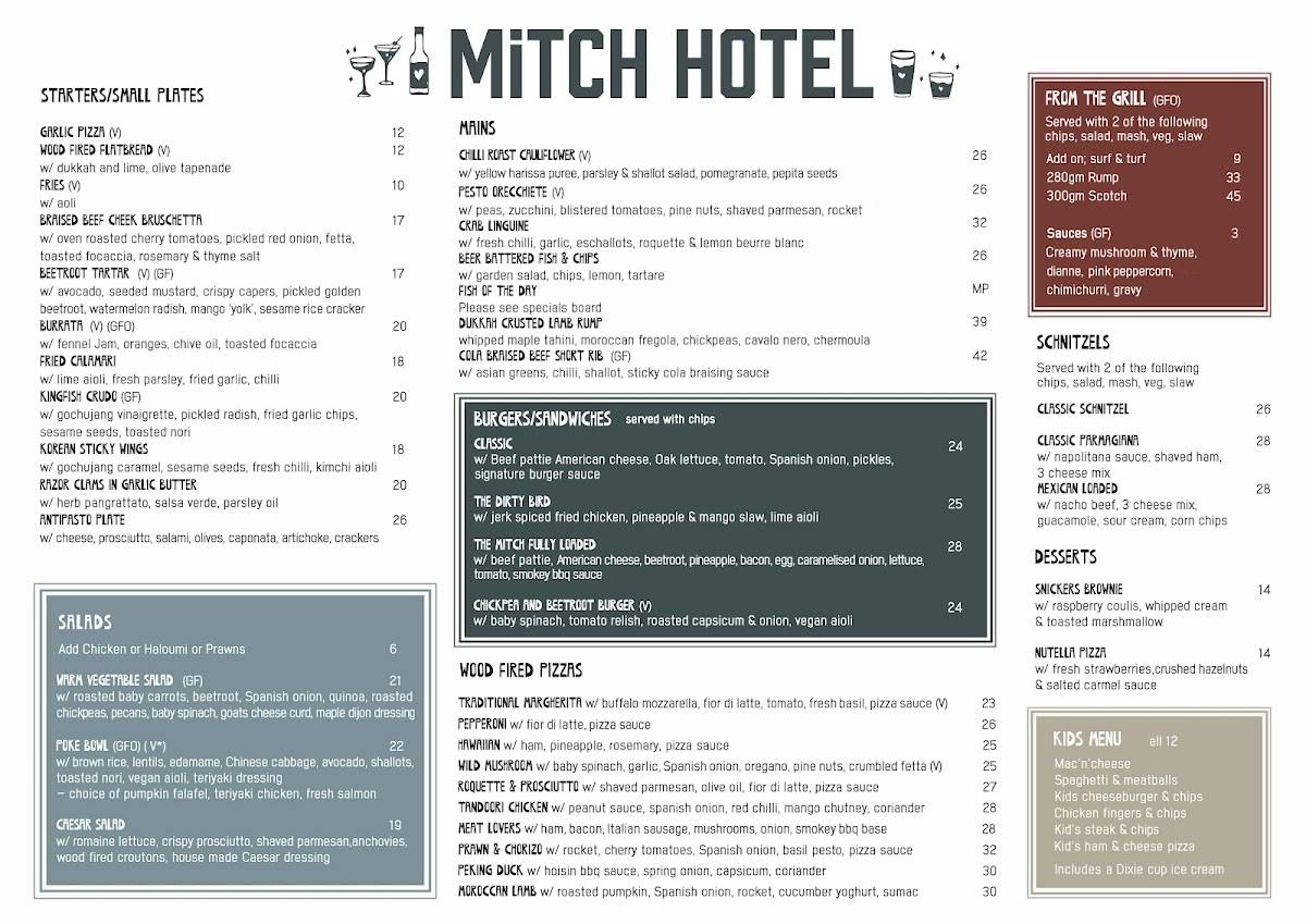Menu at Mitch Hotel pub & bar, Alexandria